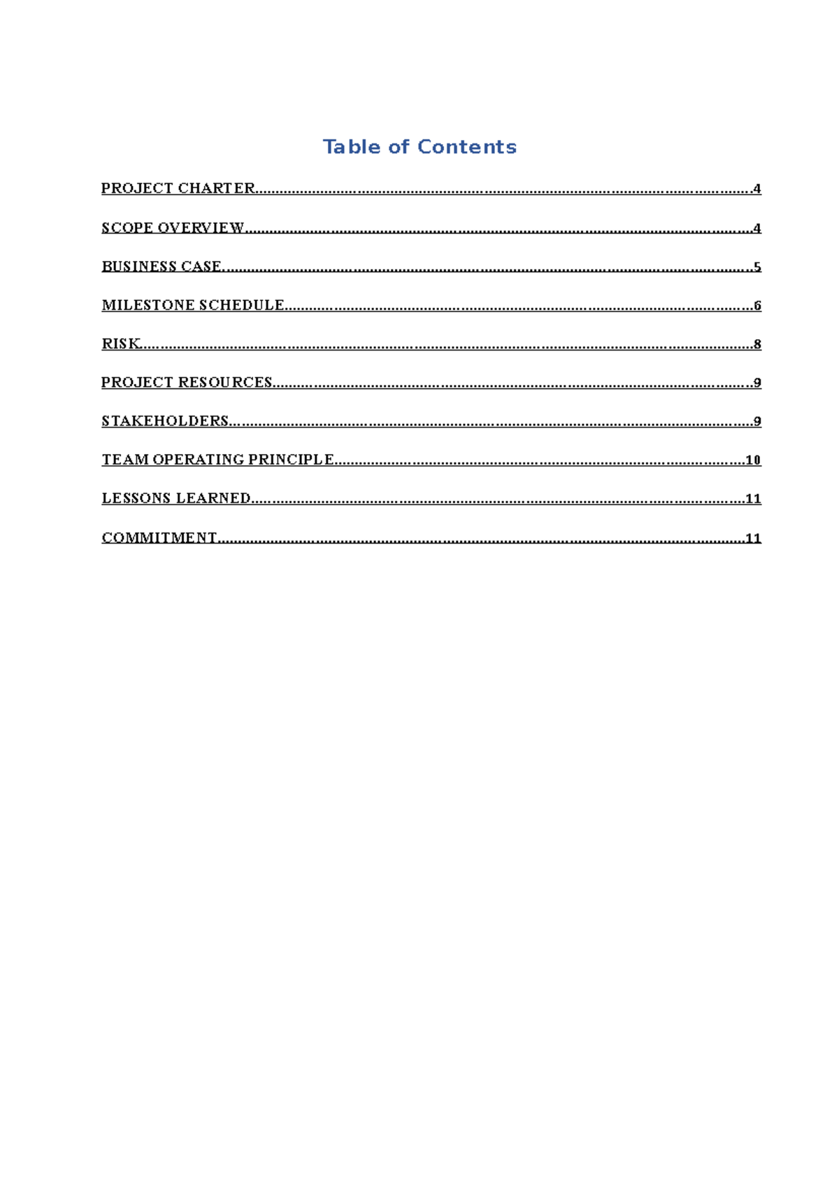 Project Charter Format-Template - Table of Contents PROJECT CHARTER ...