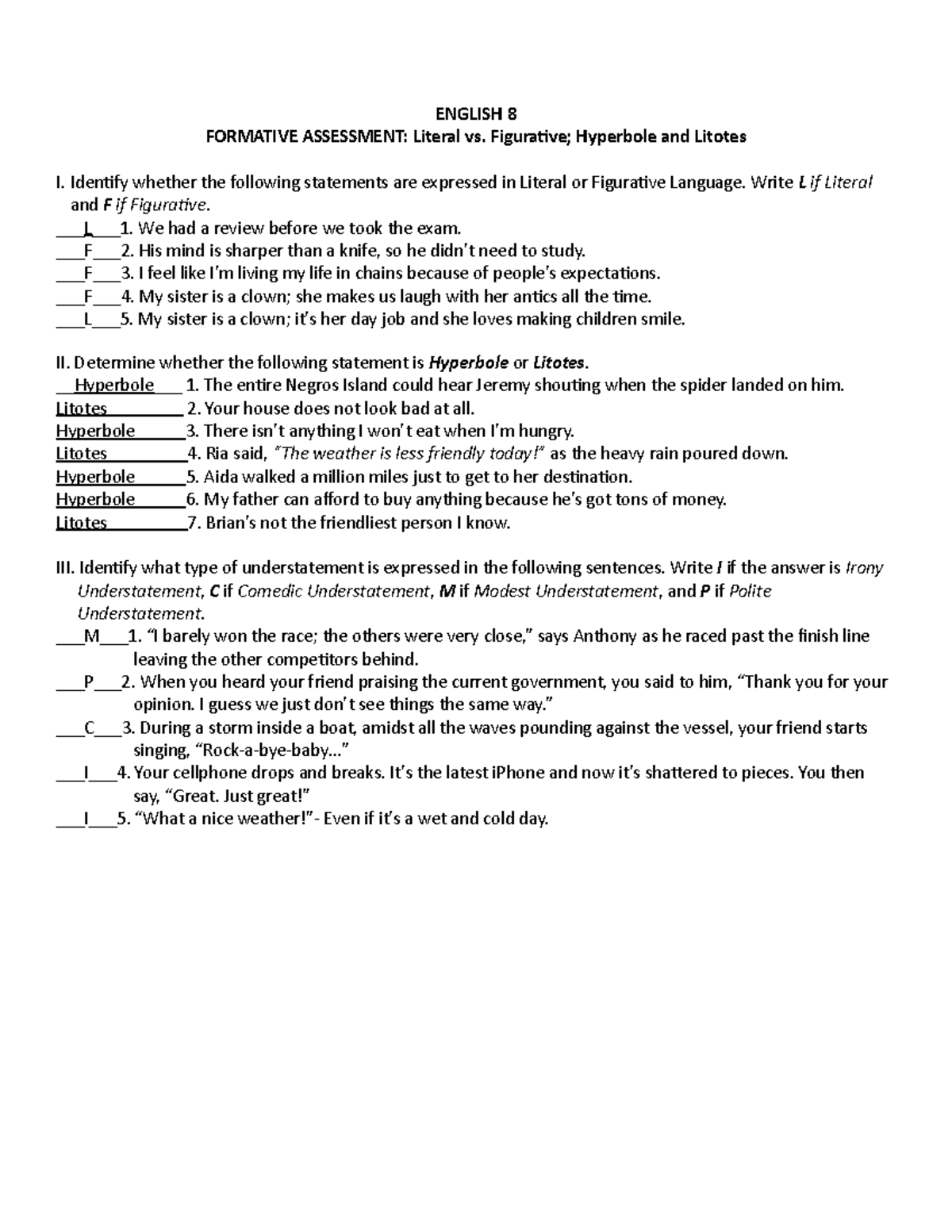 Formative Assessment - tjyjcbnxd - ENGLISH 8 FORMATIVE ASSESSMENT ...