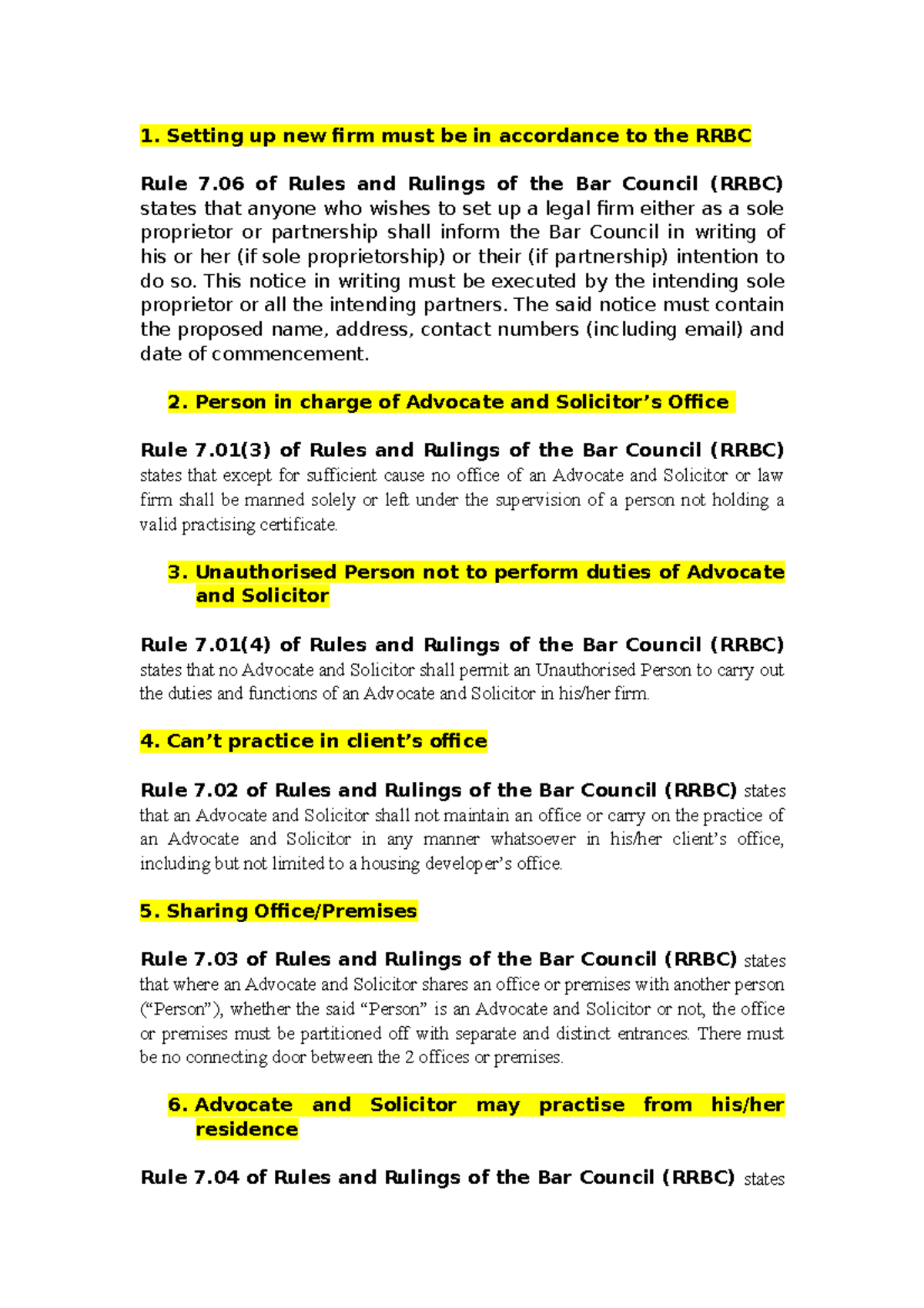 Professional Practice 1 : Summary (Bar Council Rules and Rulings ...