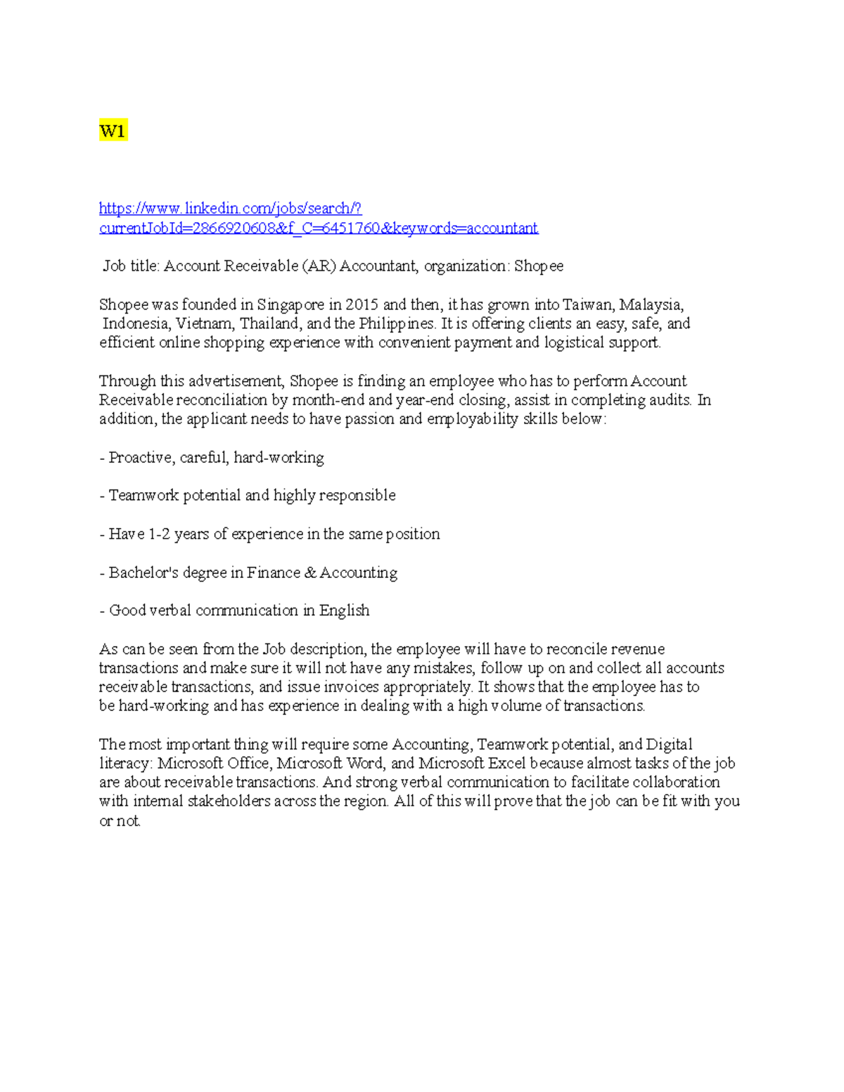 Assignment 1 - W linkedin/jobs/search/? - Studocu