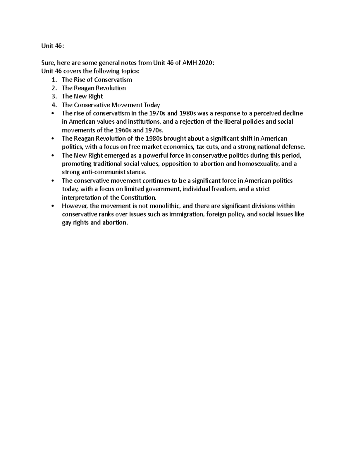 Unit 46 - Unit 46 Notes AMH - Unit 46: Sure, here are some general ...