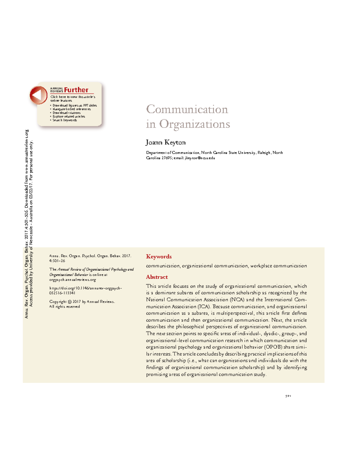 2017 Keyton Communication in Organizations - Communication in ...