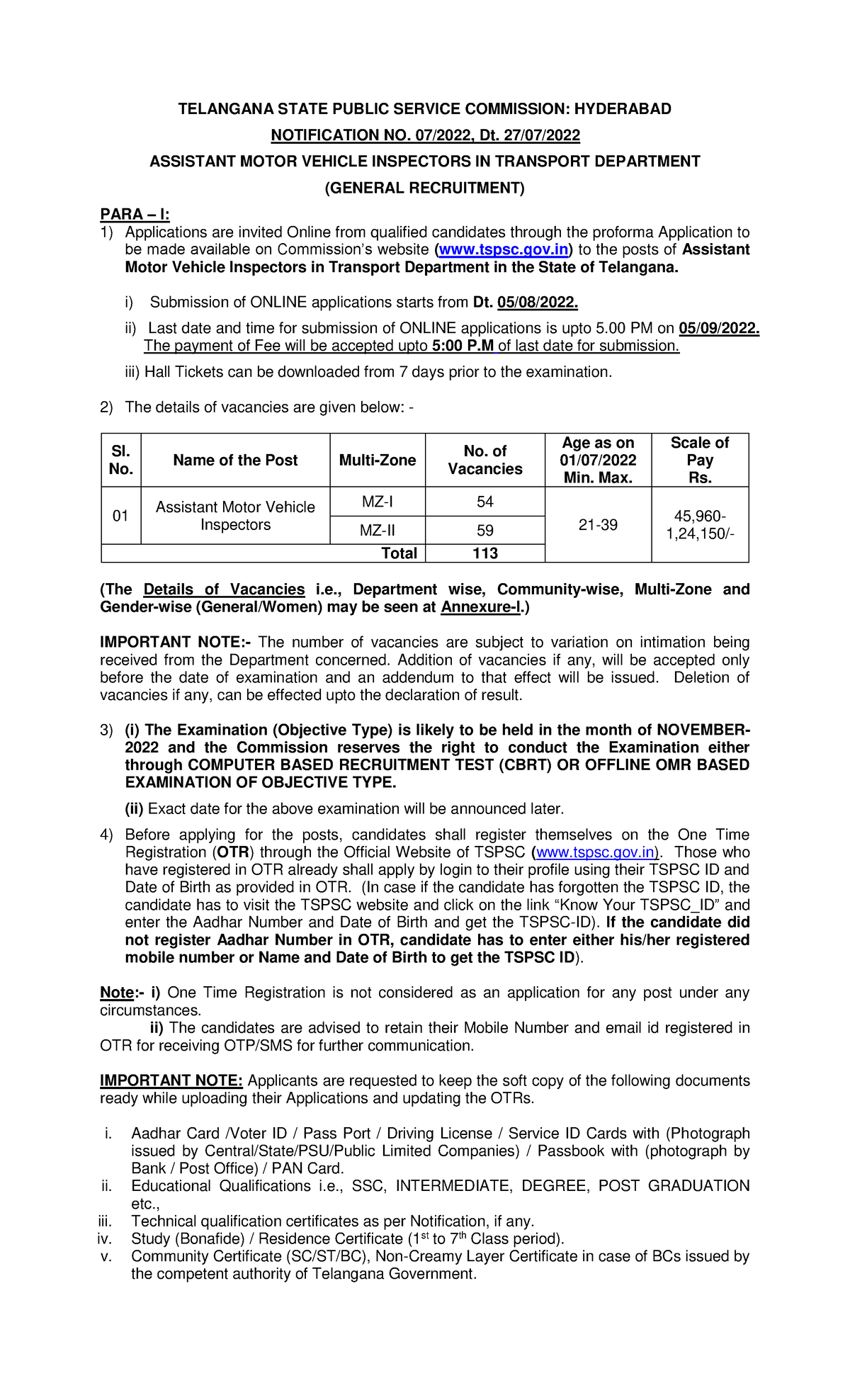 07 2022 AMVI Notifn 202207272003 15 - TELANGANA STATE PUBLIC SERVICE COMMISSION: HYDERABAD - Studocu