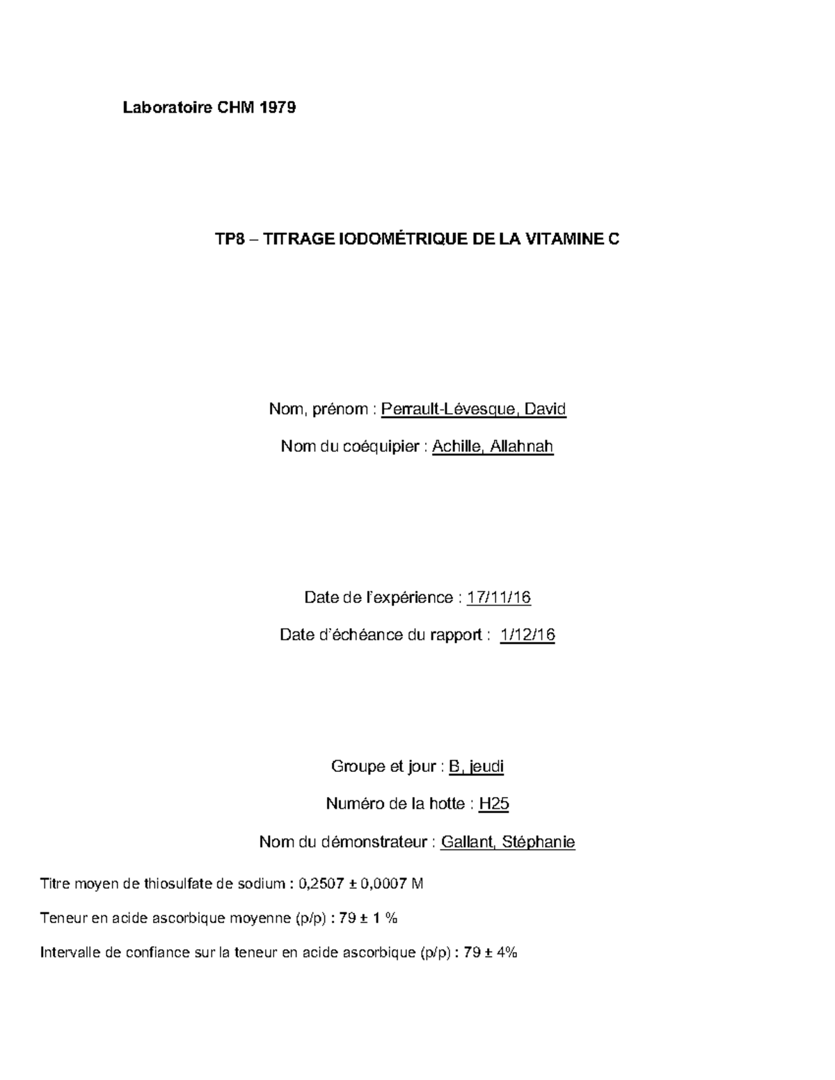 TP8 CHM1979 -Titrage iodométrique de la vitamine C - Laboratoire CHM 1979 TP8 – TITRAGE ...