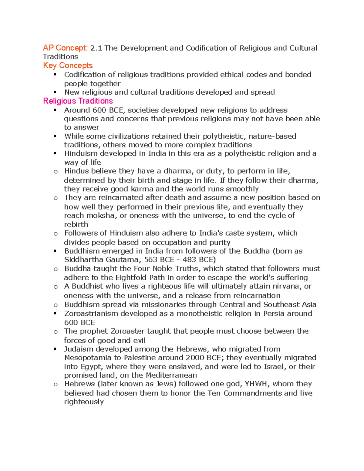 Codification of Traditions c. 600 BCE, 600 CE - AP Concept: 2 The ...