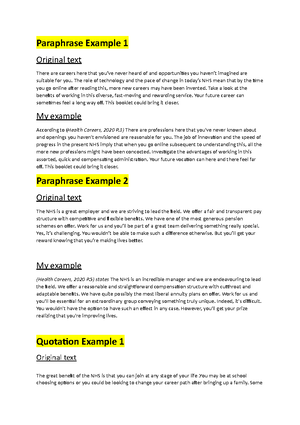 Examples of paraphrasing and quotes - Two examples of paraphrases and ...