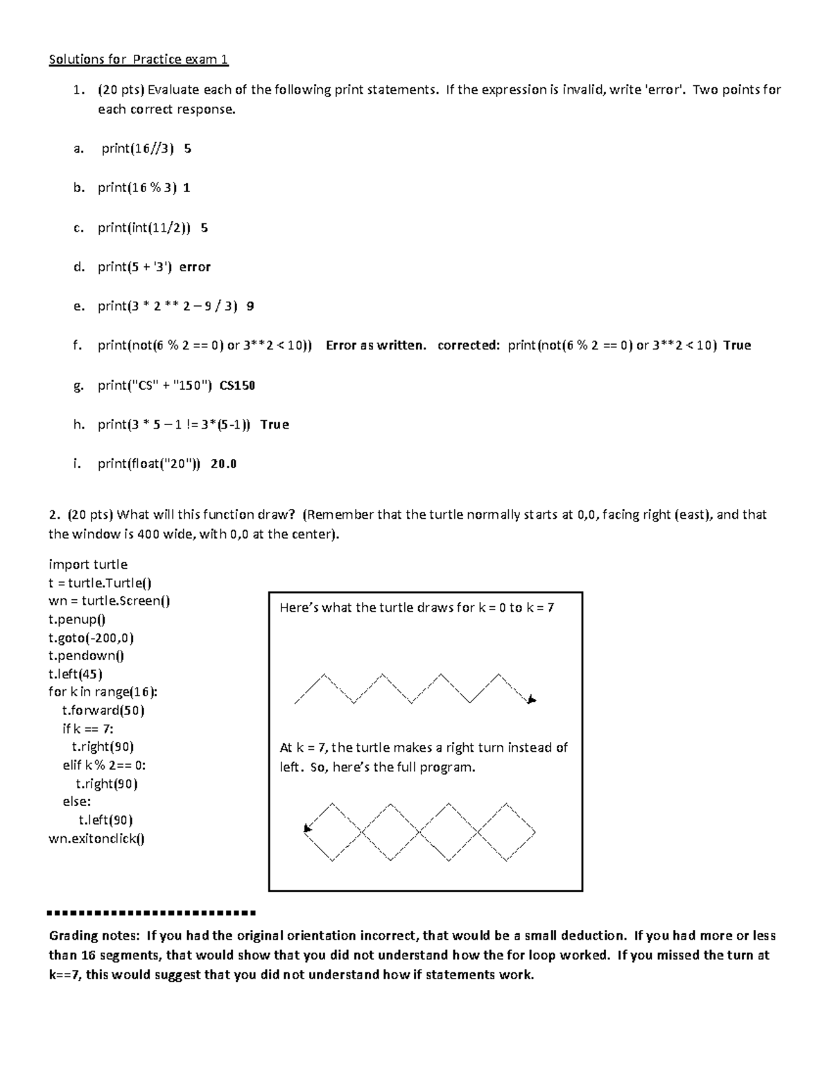 Practice exam 1 - solutions for phython - Solutions for Practice exam 1 ...