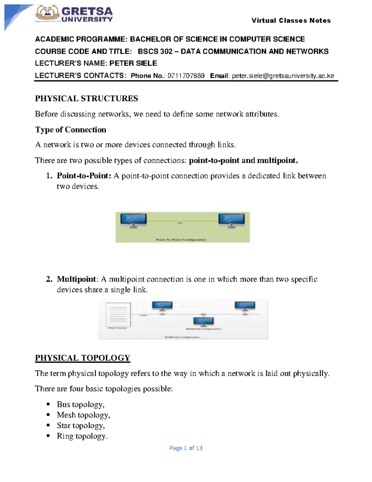 BSCS 302 - Lect Notes 3 - Topologies , types of networks - Virtual ...