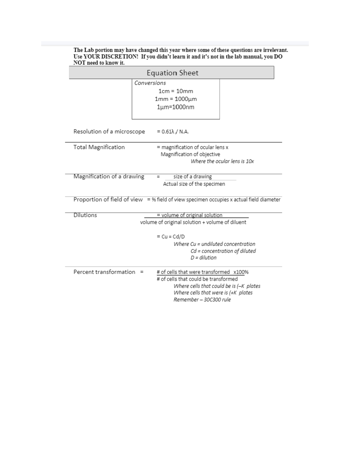 Biol 107 lab and exam questions - The Lab portion may have changed this ...