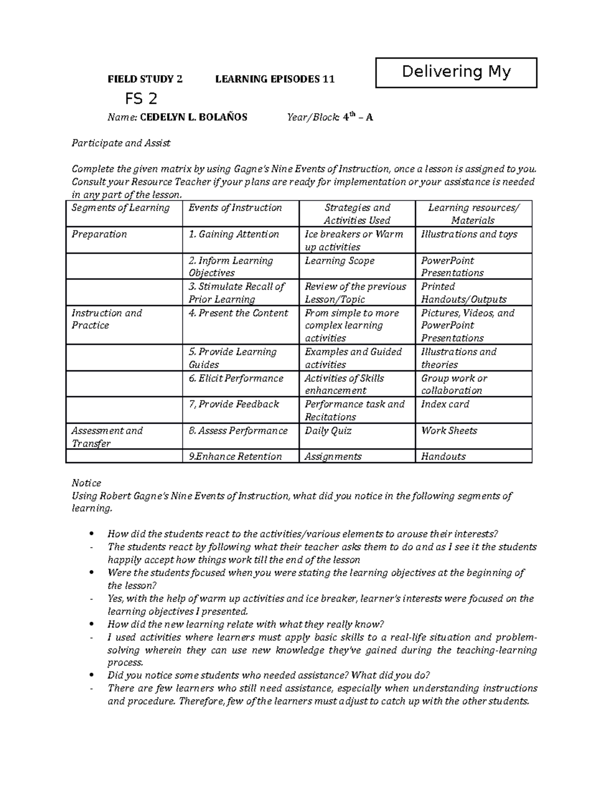 Field Study 2 Learning Episodes 11 FIELD STUDY 2 LEARNING EPISODES 11