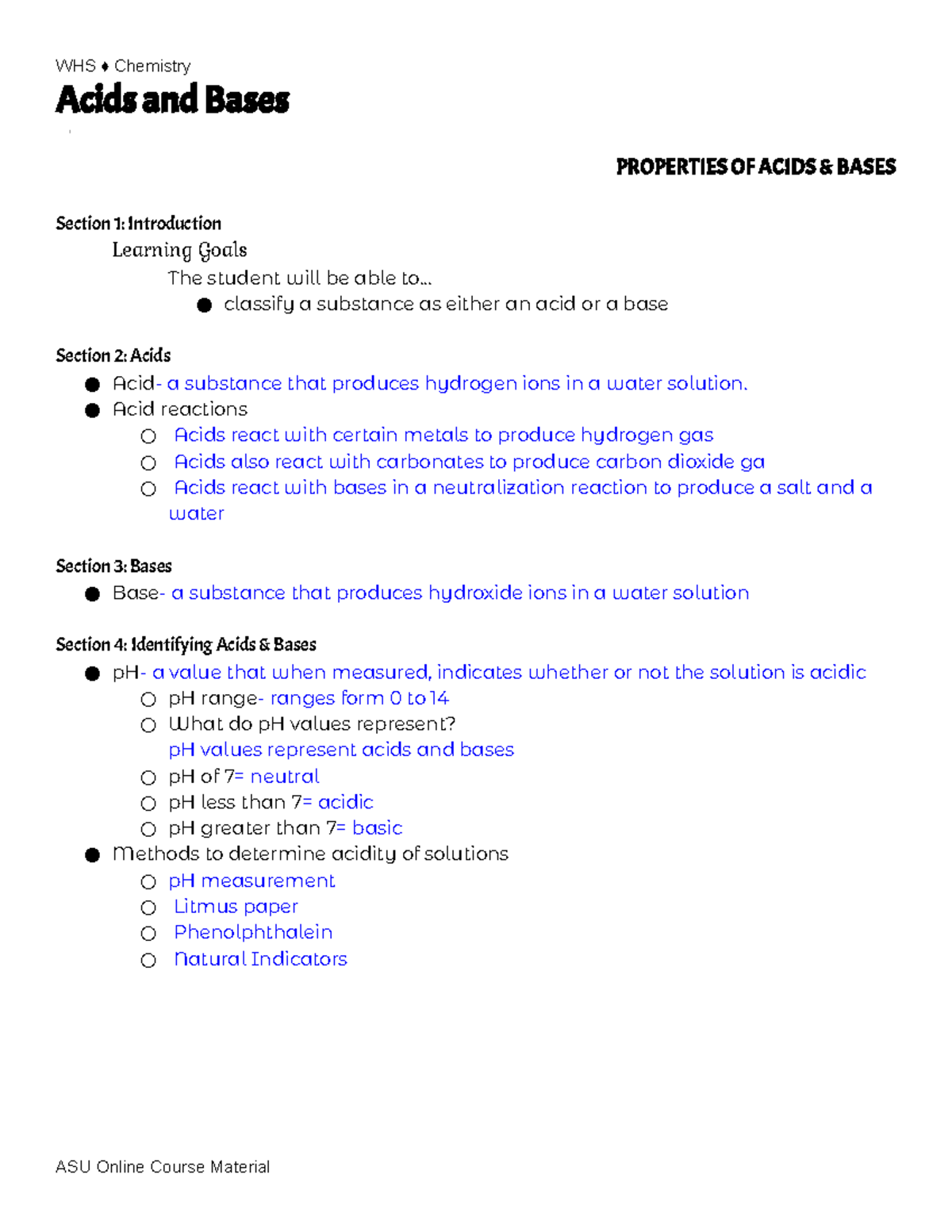 ASU Acids and Bases J05 Properties of Acids and Bases - WHS ♦ Chemistry ...