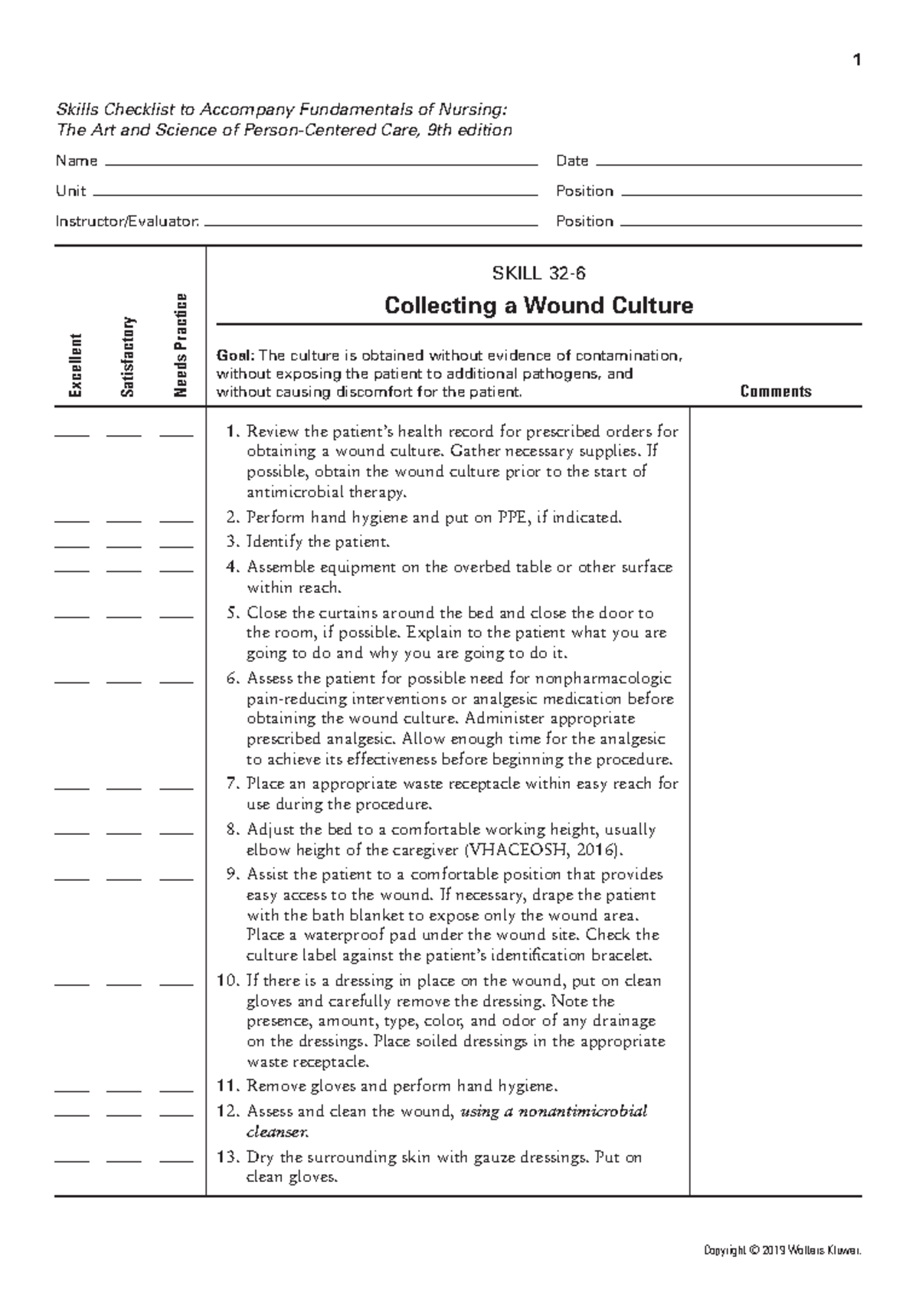 Collecting wound culture - 1 Skills Checklist to Accompany Fundamentals ...