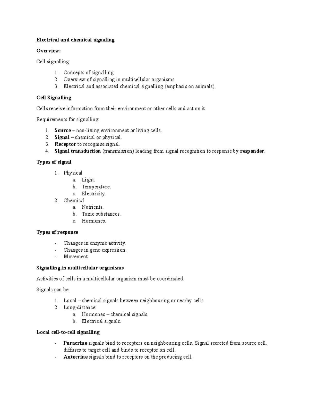 L13 - Electrical and chemical signalling 1 - Electrical and chemical ...