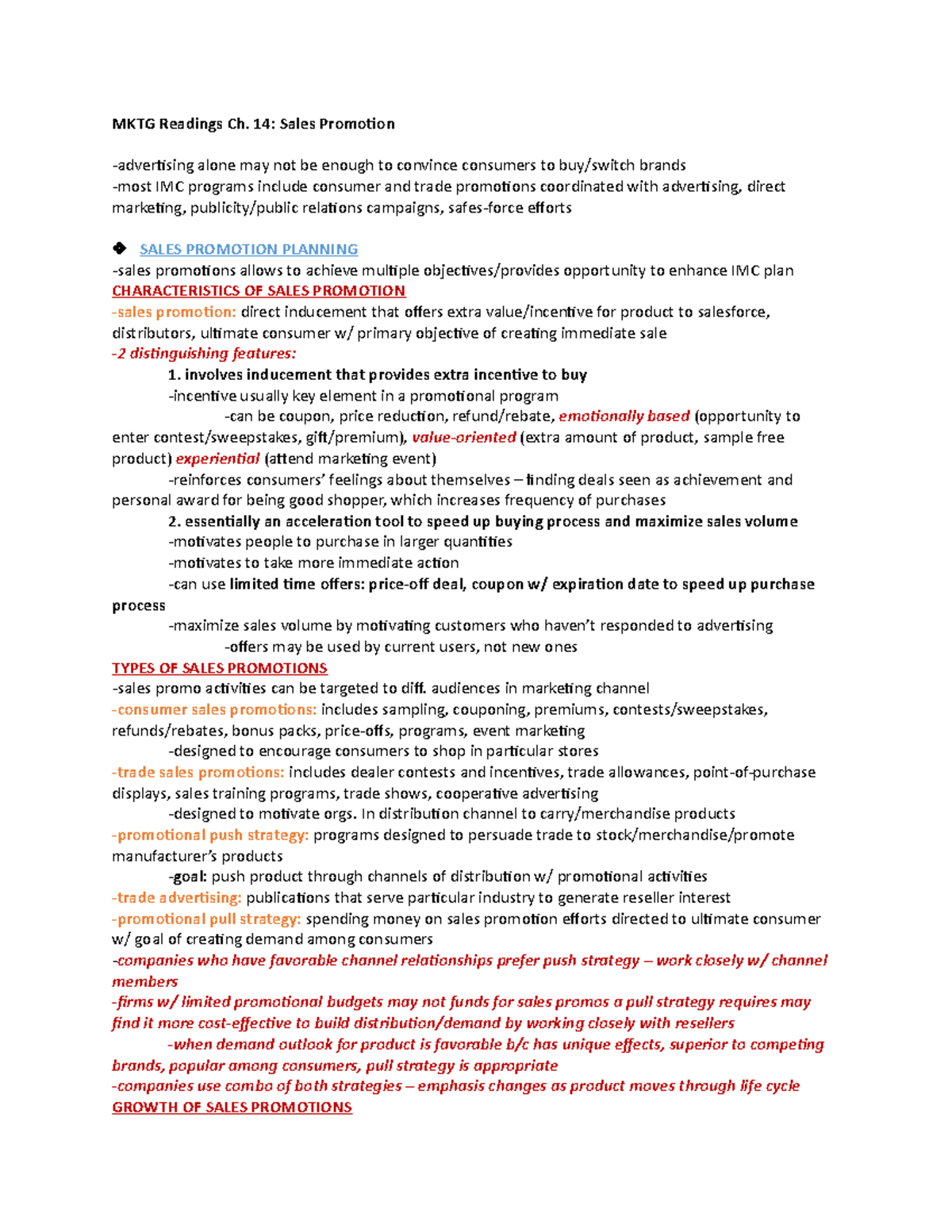 MKTG Readings Ch. 14 - Lecture notes 14 - MKTG Readings Ch. 14: Sales ...