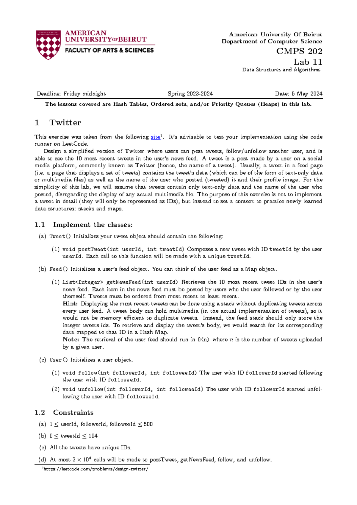 CMPS202 lab11 - CMPS_202 - American University Of Beirut Department of Computer Science CMPS 202 ...
