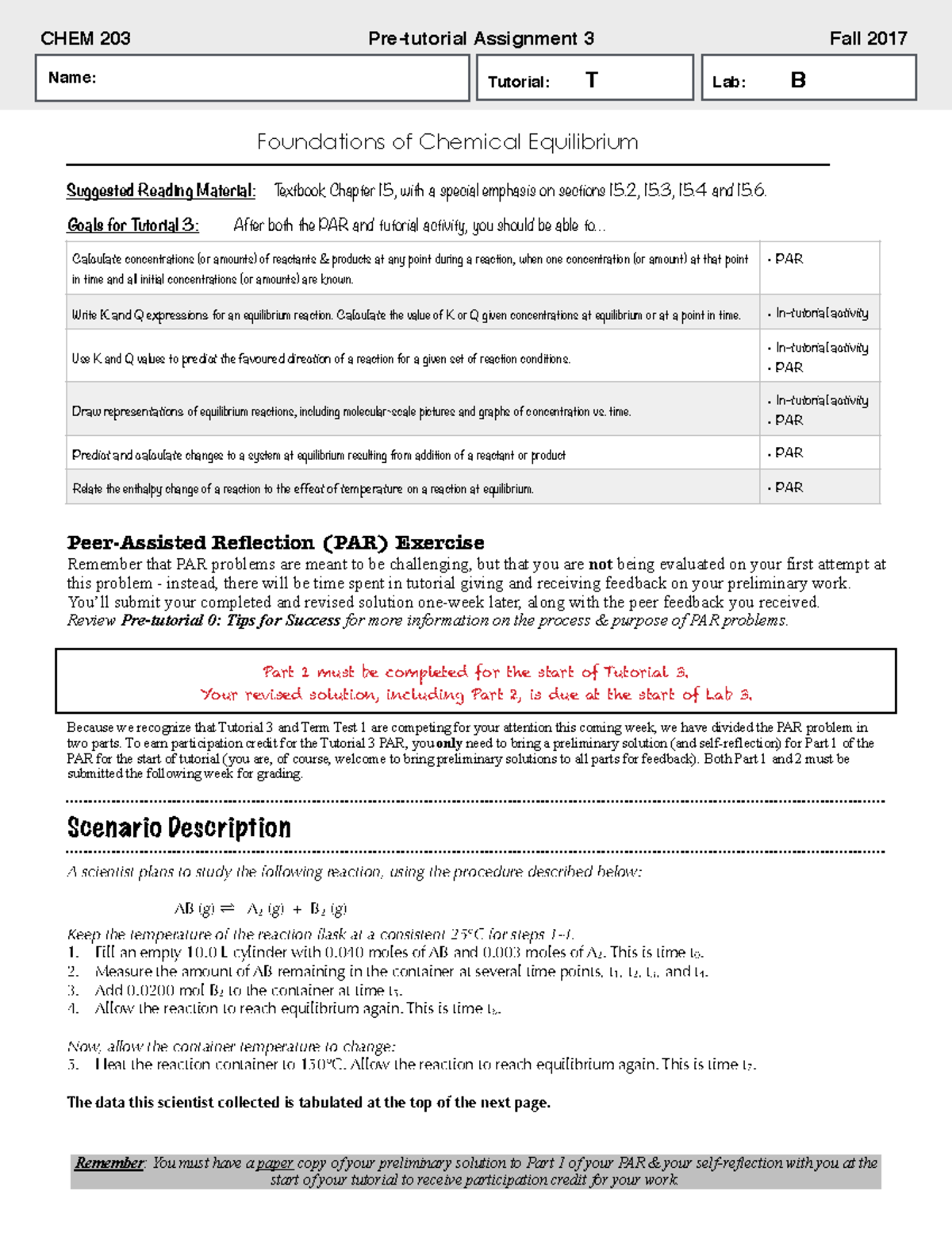 F17 Pre-Tutorial 3 - CHEM 203 CHEM 203 Name: Assignment 3 Assignment 3 ...