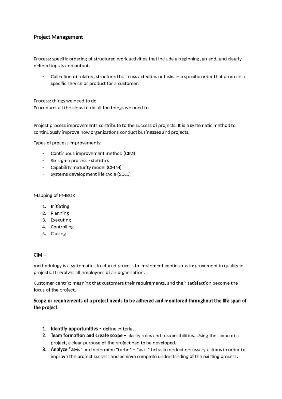 Project Management - Note de cours - Project Management Process ...