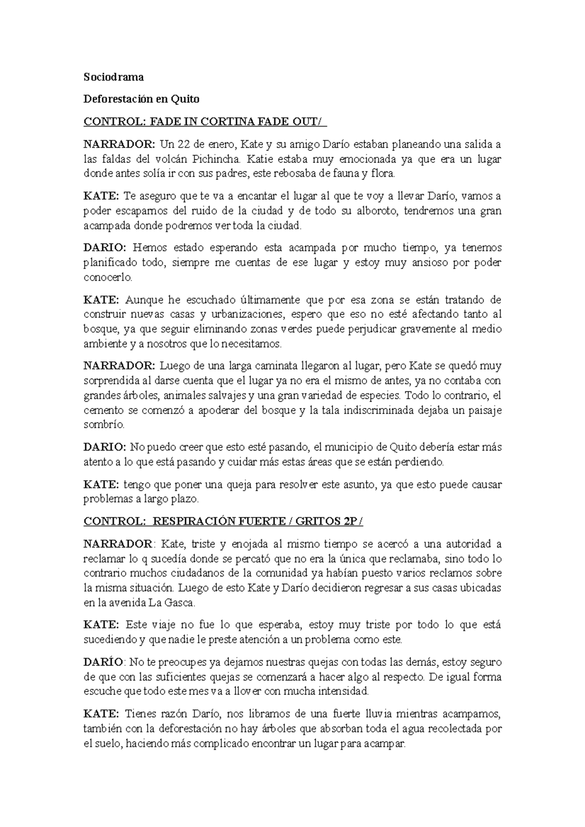 Guion aluvion 1 - evtgtgfrtvt rbe - Sociodrama Deforestación en Quito ...