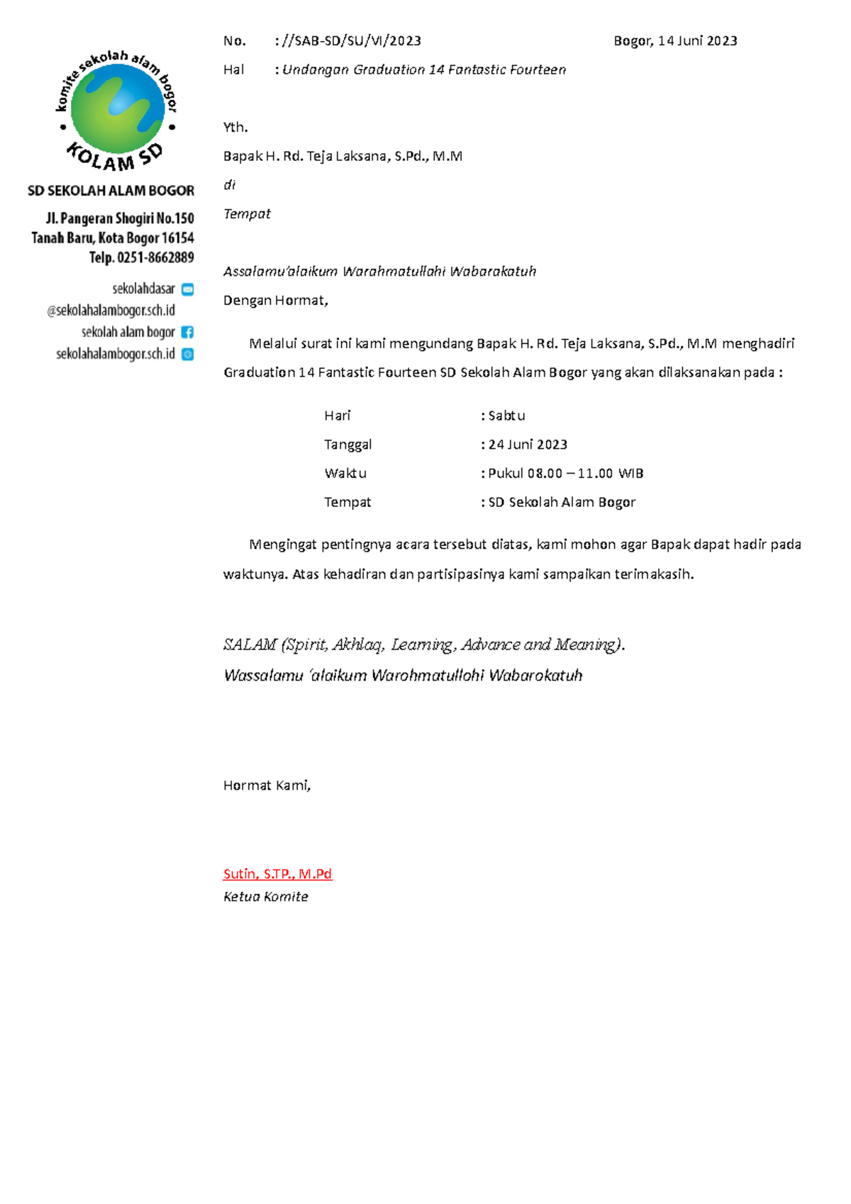 SU Pak Teja (graduation) - Copy - No. : //SAB-SD/SU/VI/ 2023 Bogor, 14 ...