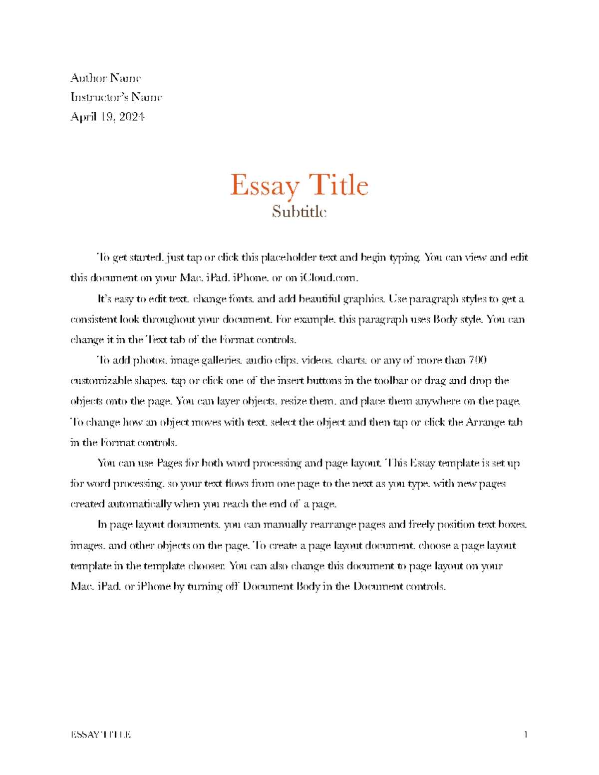Essay project - Author Name Instructor’s Name April 19, 2024 Essay ...