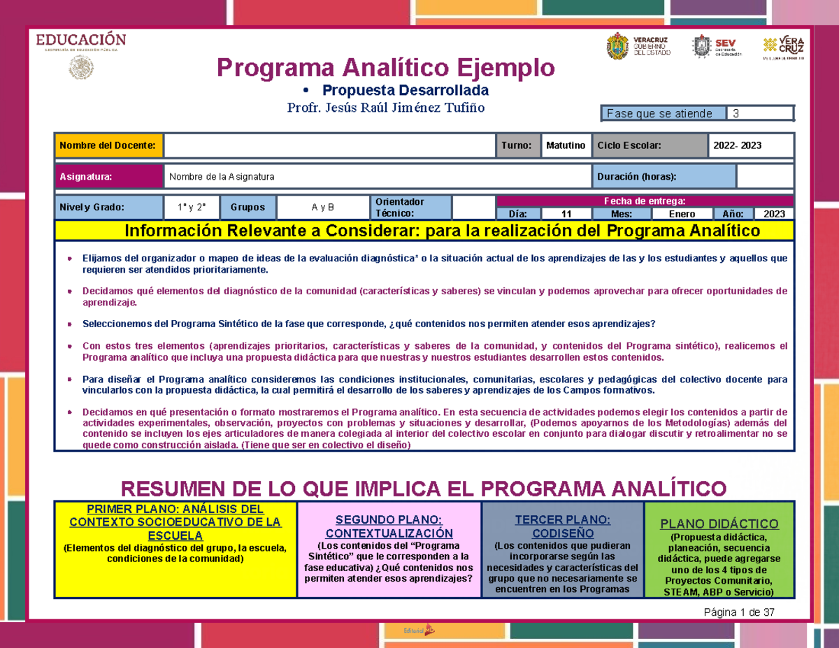 Ejemplo Programa Analitico - Programa Analítico Ejemplo Propuesta Desarrollada Profr. Jesús Raúl ...