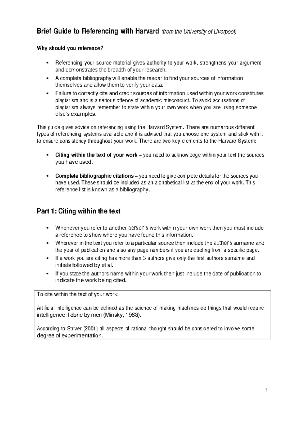 Brief Guide to Referencing with Harvard - A complete bibliography will ...