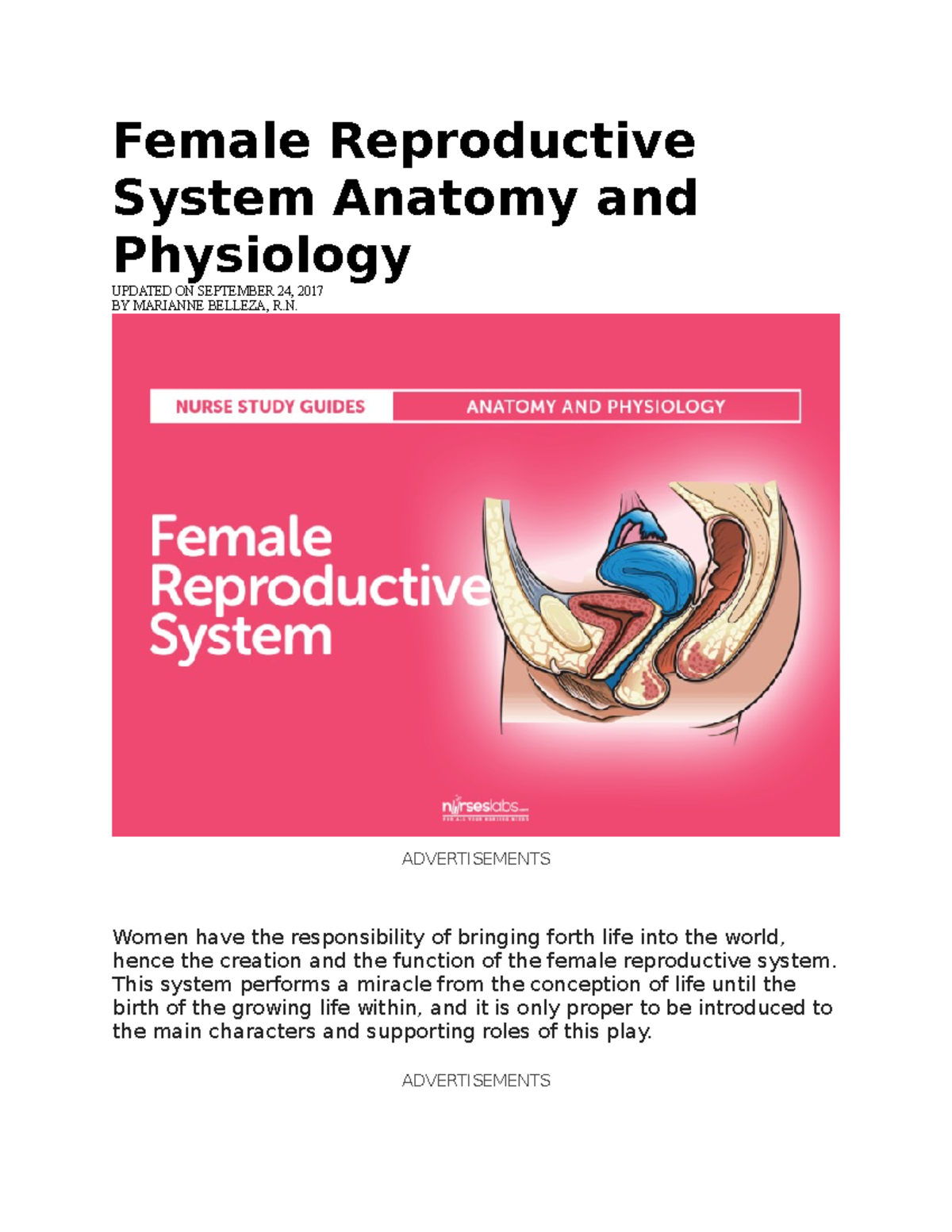Female Reproductive System Anatomy and Physiology - Female Reproductive ...