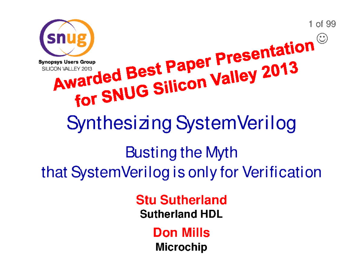 2013-SNUG-SV Synthesizable-System Verilog presentation - Anthropology ... 2013-SNUG-SV Synthesizable-System Verilog presentation - Anthropology ...