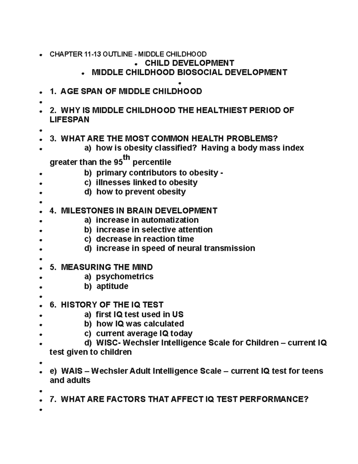 Chapter 11-13 Psych 215 - CHAPTER 11-13 OUTLINE - MIDDLE CHILDHOOD ...