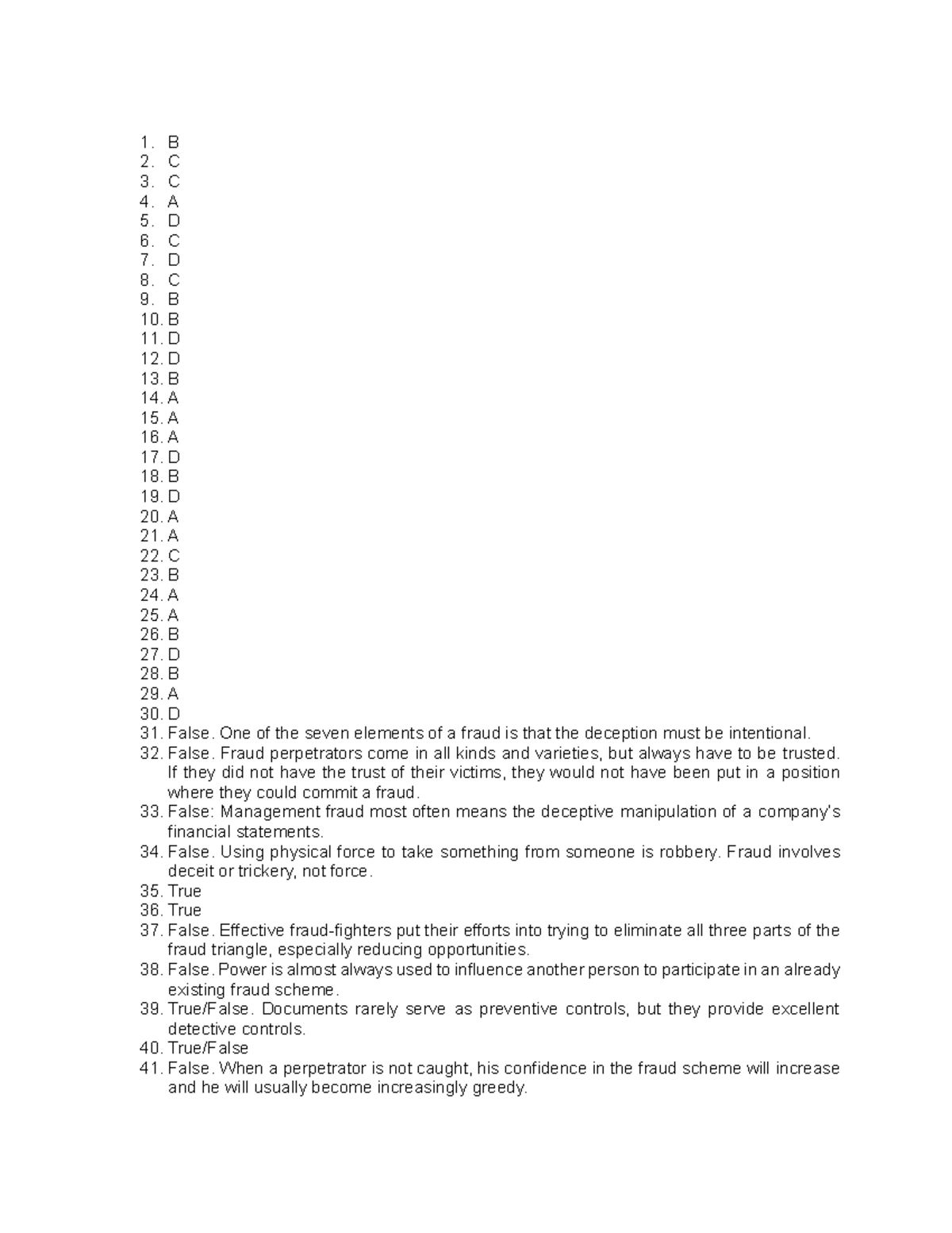 Forensic Accounting MT Exam Answer Key - 1. B 2. C 3. C 4. A 5. D 6. C ...