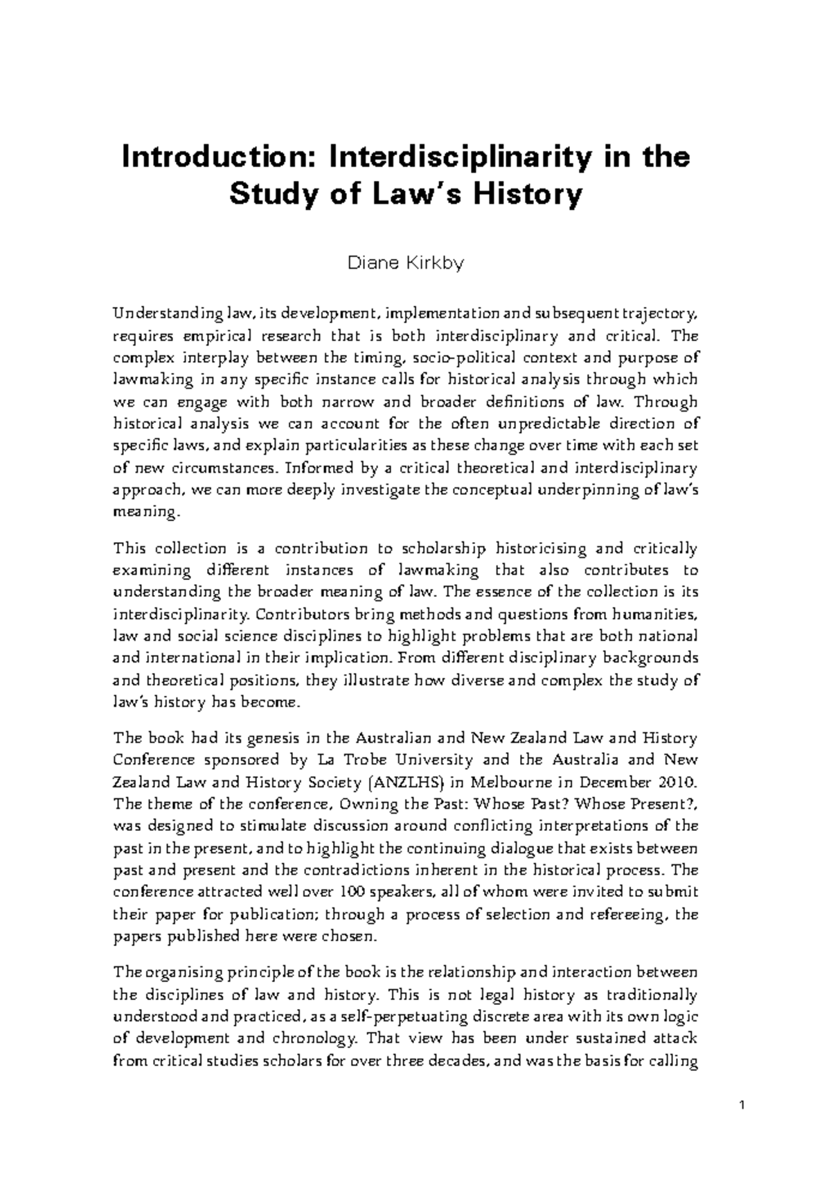 Intro interdisciplinary law history - 1 Introduction ...