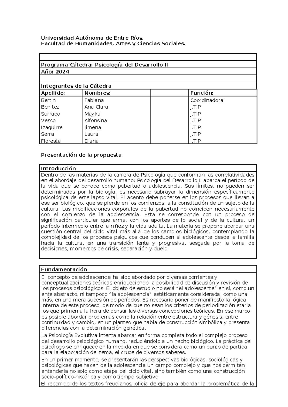 Programa Psicolog Ã­a del Desarrollo II 2024 - Universidad Autónoma de Entre Ríos. Facultad de ...