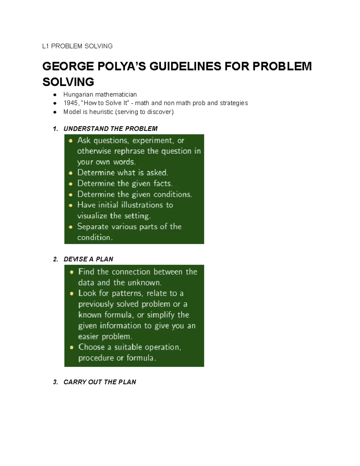 Mathematics in MW - L1 PROBLEM SOLVING GEORGE POLYA’S GUIDELINES FOR ...