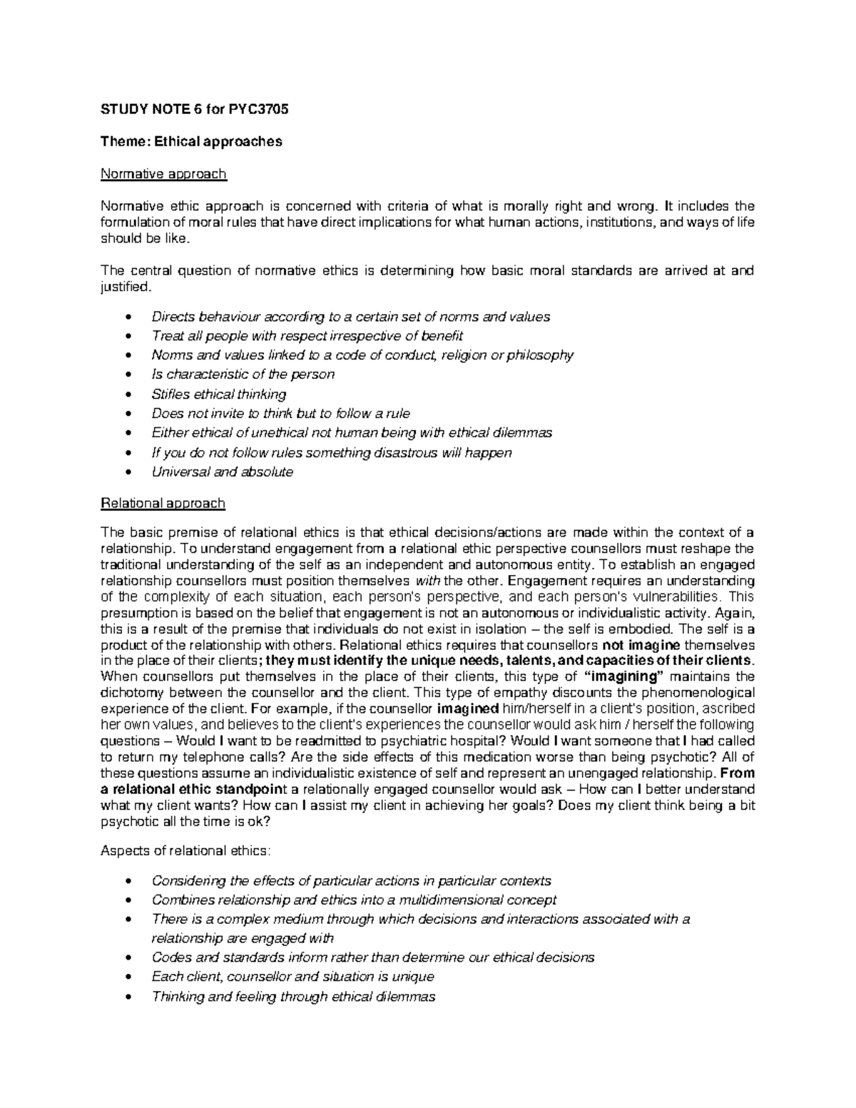 Study NOTE 6 Theme - Ethical appraoches - STUDY NOTE 6 for PYC Theme ...