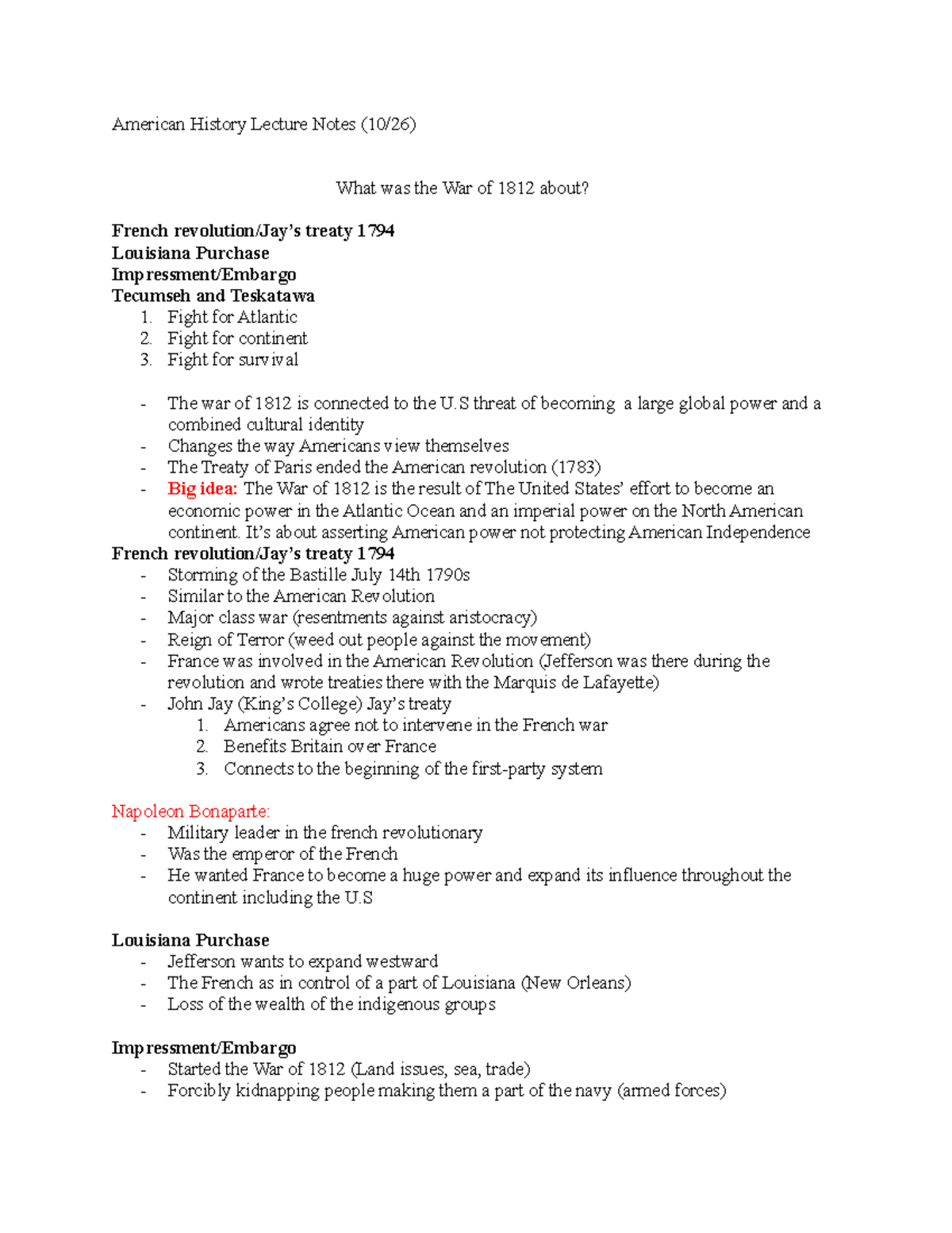 American History Lecture Notes (10 26) - American History Lecture Notes ...