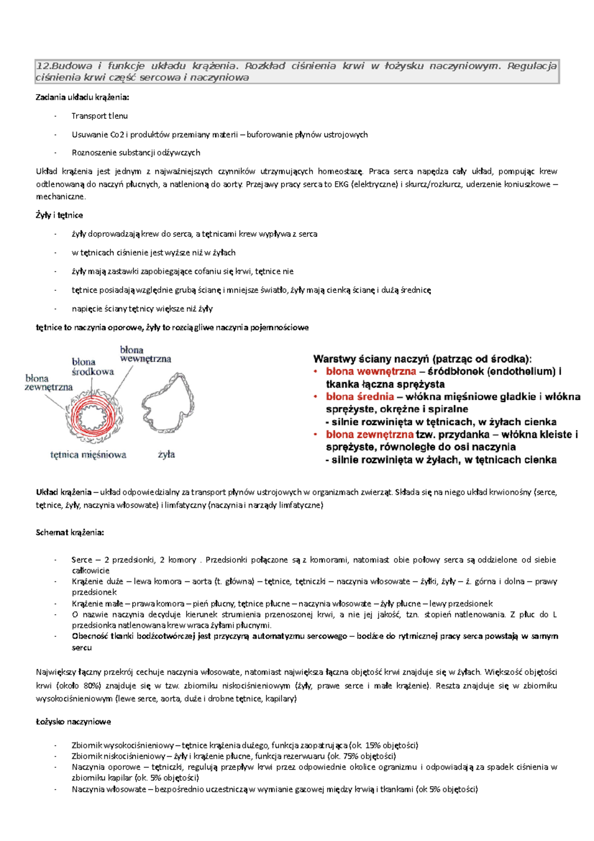 12 - notatki - 12 i funkcje układu krążenia. Rozkład ciśnienia krwi w ...