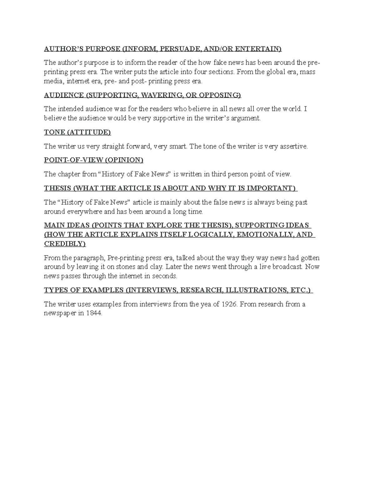 ENGL1302 History Of Fake News Reading Assignment - AUTHOR’S PURPOSE ...