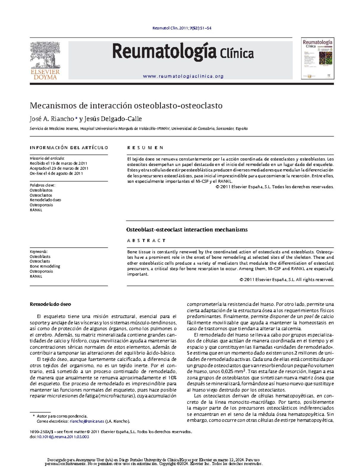 2011 Riancho J. Mec de interacción osteoblasto y osteoclasto - Reumatol ...