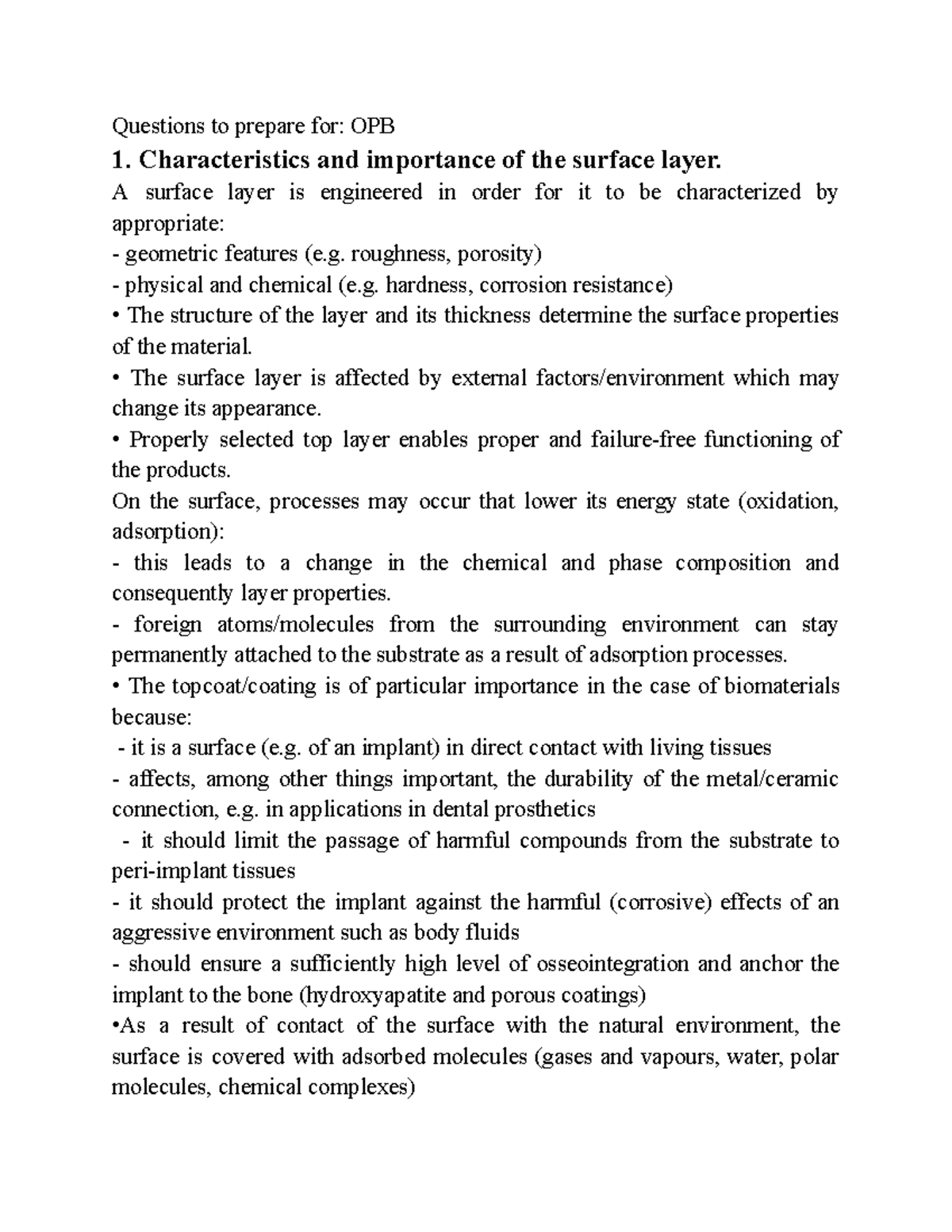 Questions to prepare for OPB - Characteristics and importance of the ...