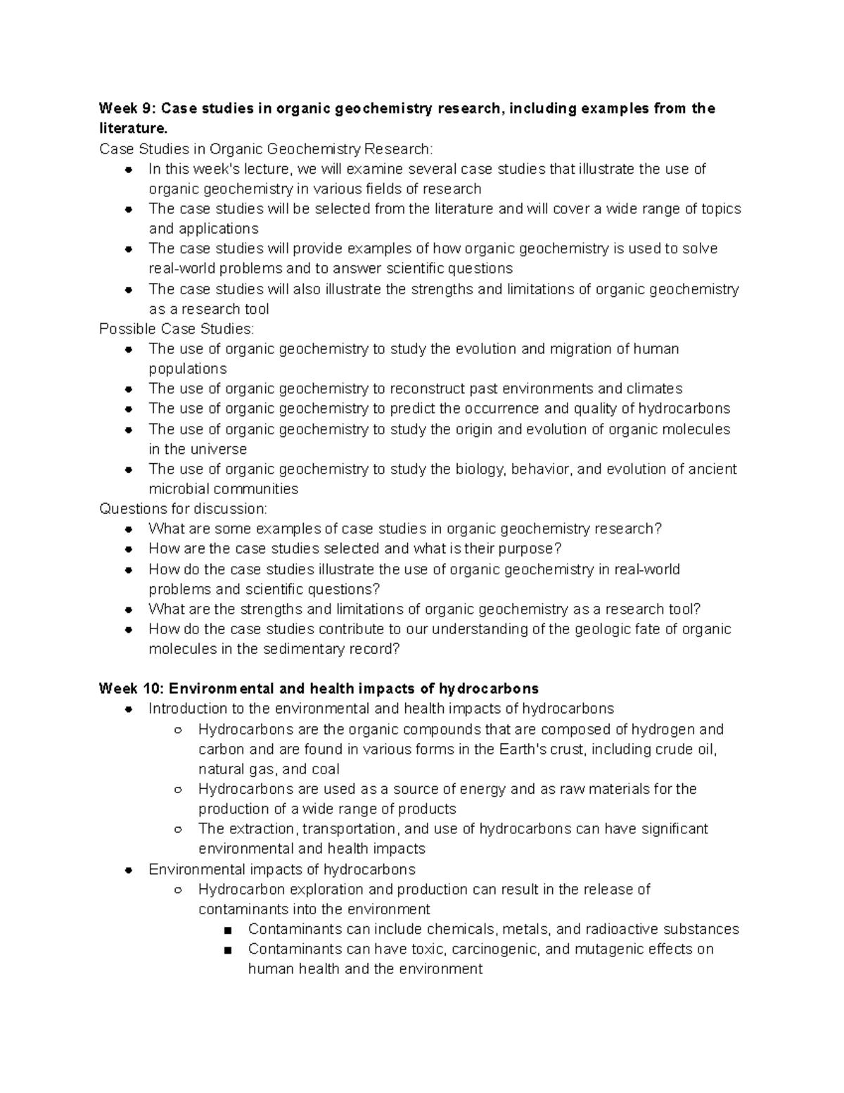 GEO 263 Organic and Petroleum Geochemistry Lecture 9-12 - Week 9: Case ...