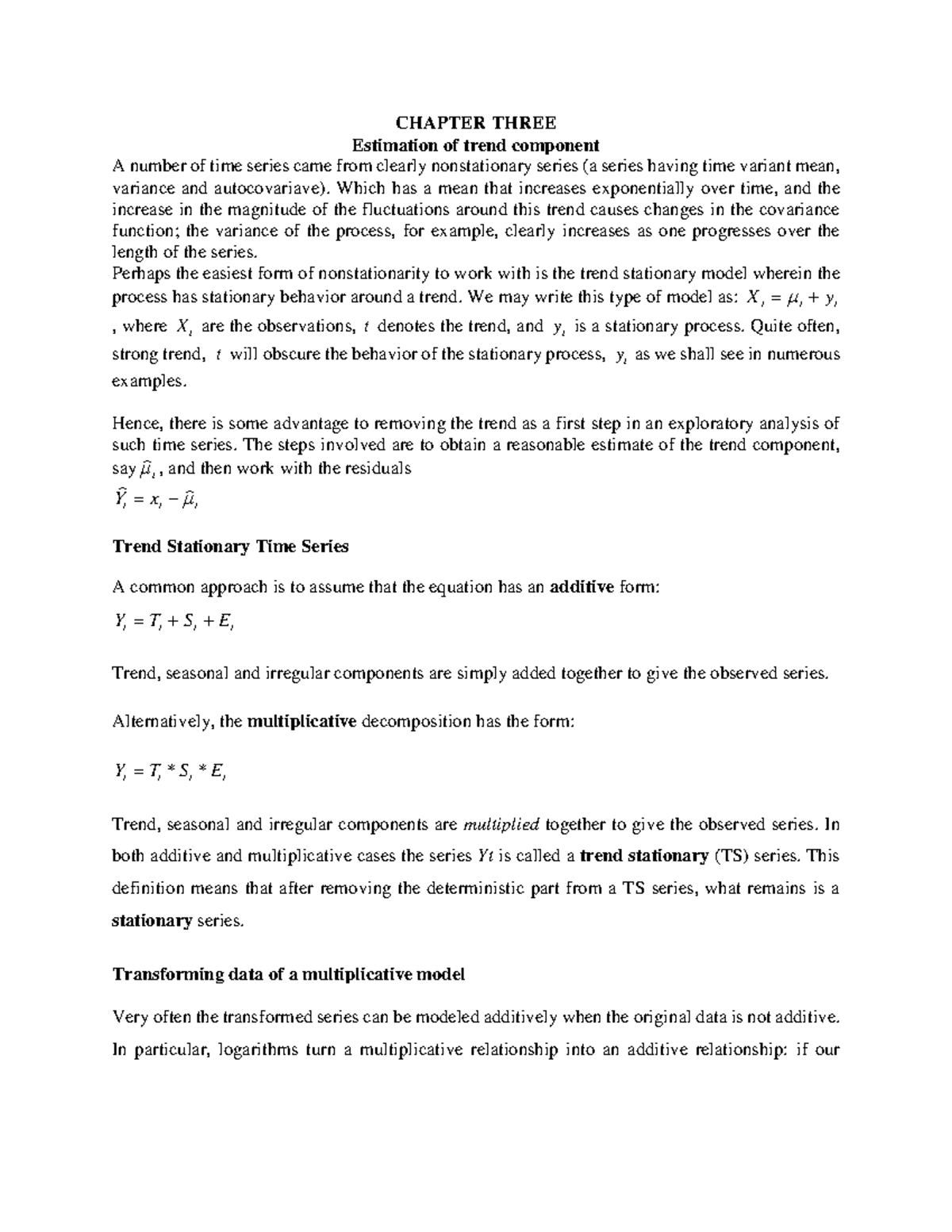 Ch 3 Time Series Trend Estimation Chapter Three Estimation Of Trend Component A Number Of