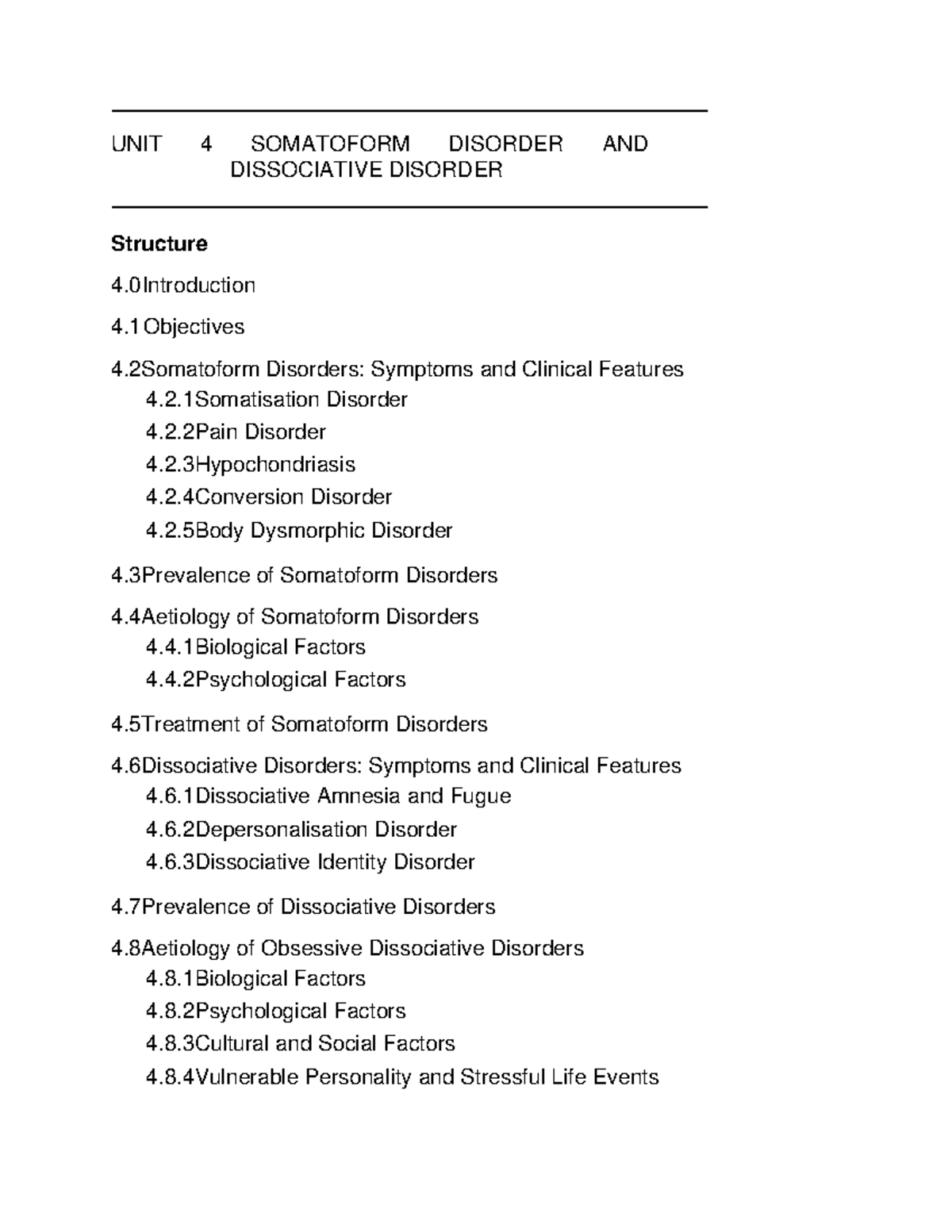 Somatoform Disorder AND Dissociative Disorder - UNIT 4 SOMATOFORM ...