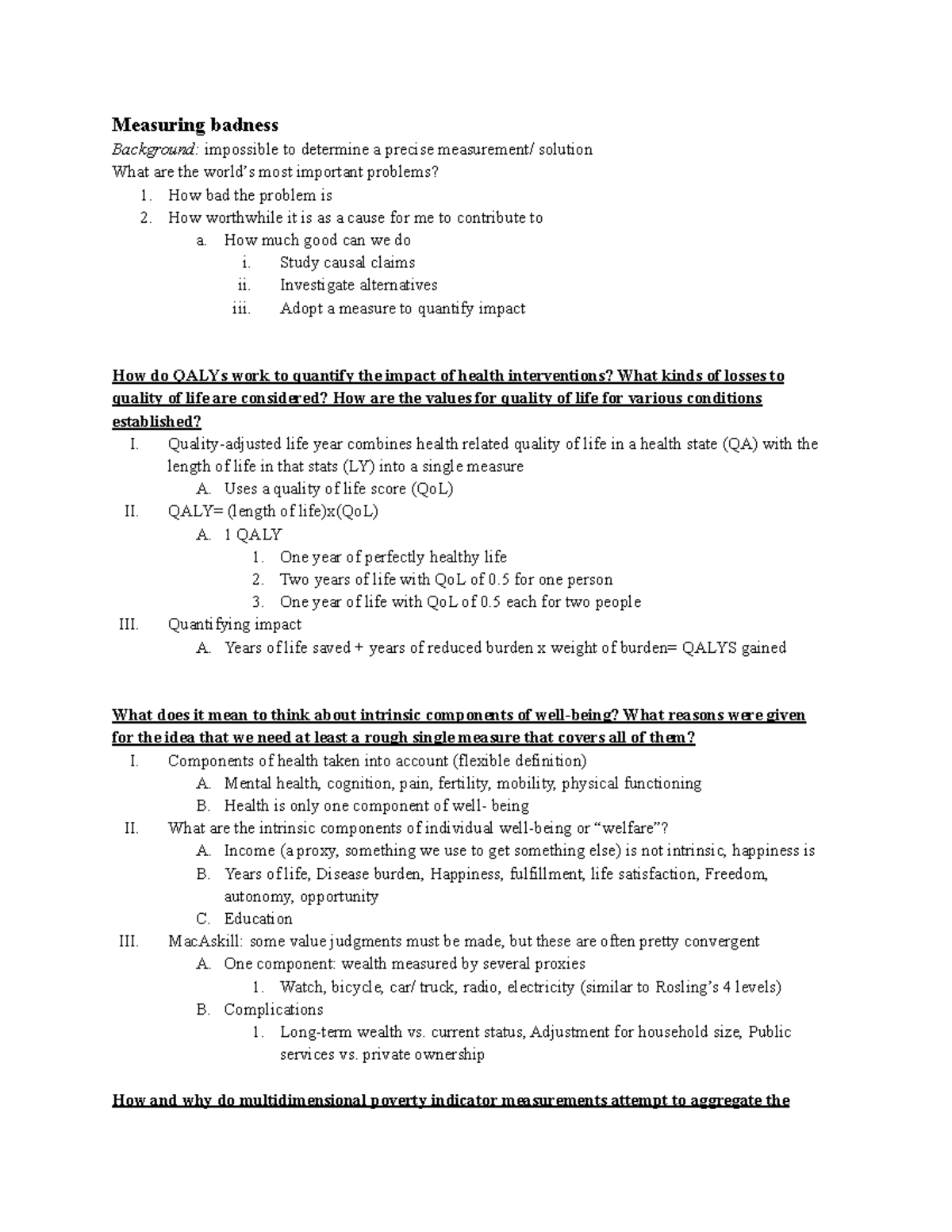 Phil study guide 2 - Measuring badness Background: impossible to ...