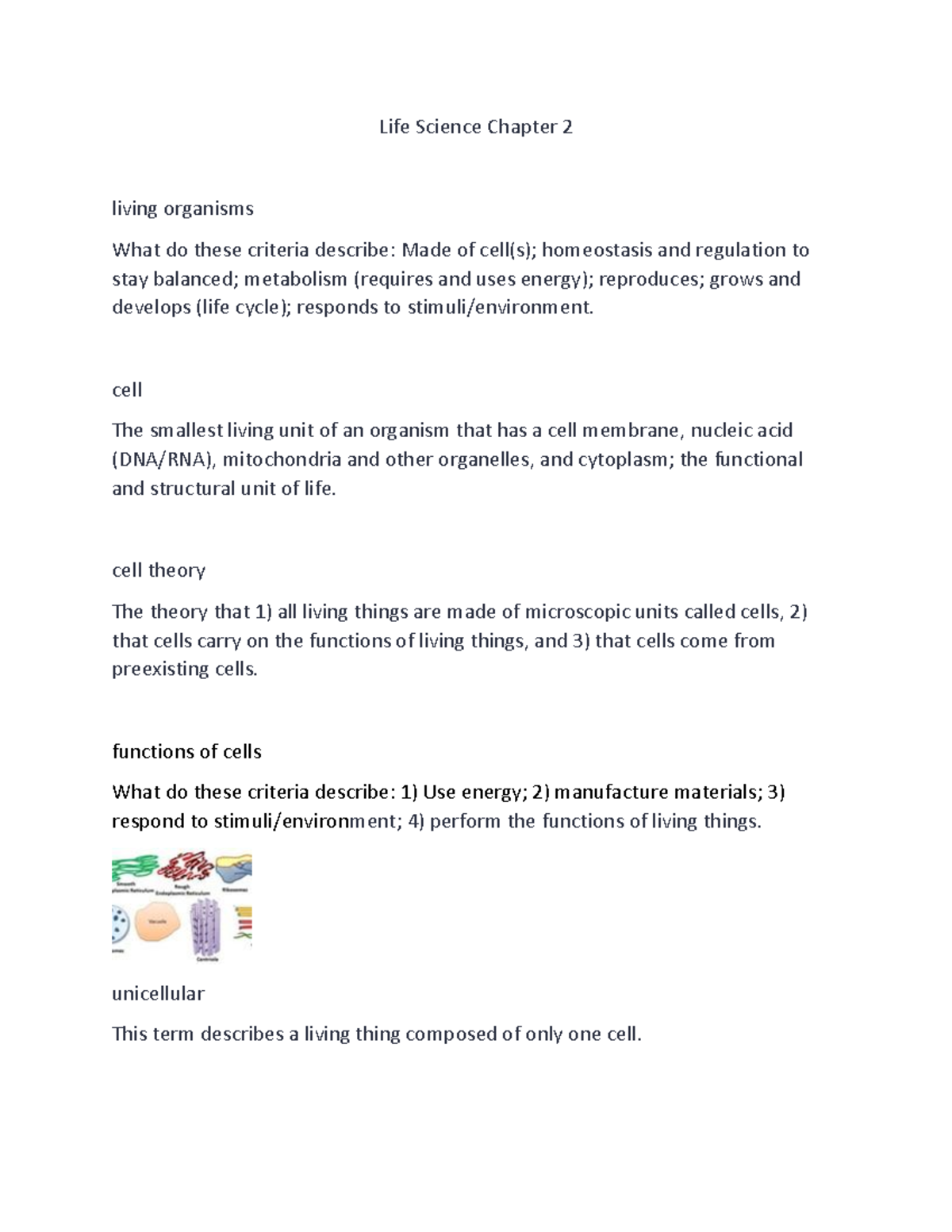 Life Science chapter 2 - cell The smallest living unit of an organism ...