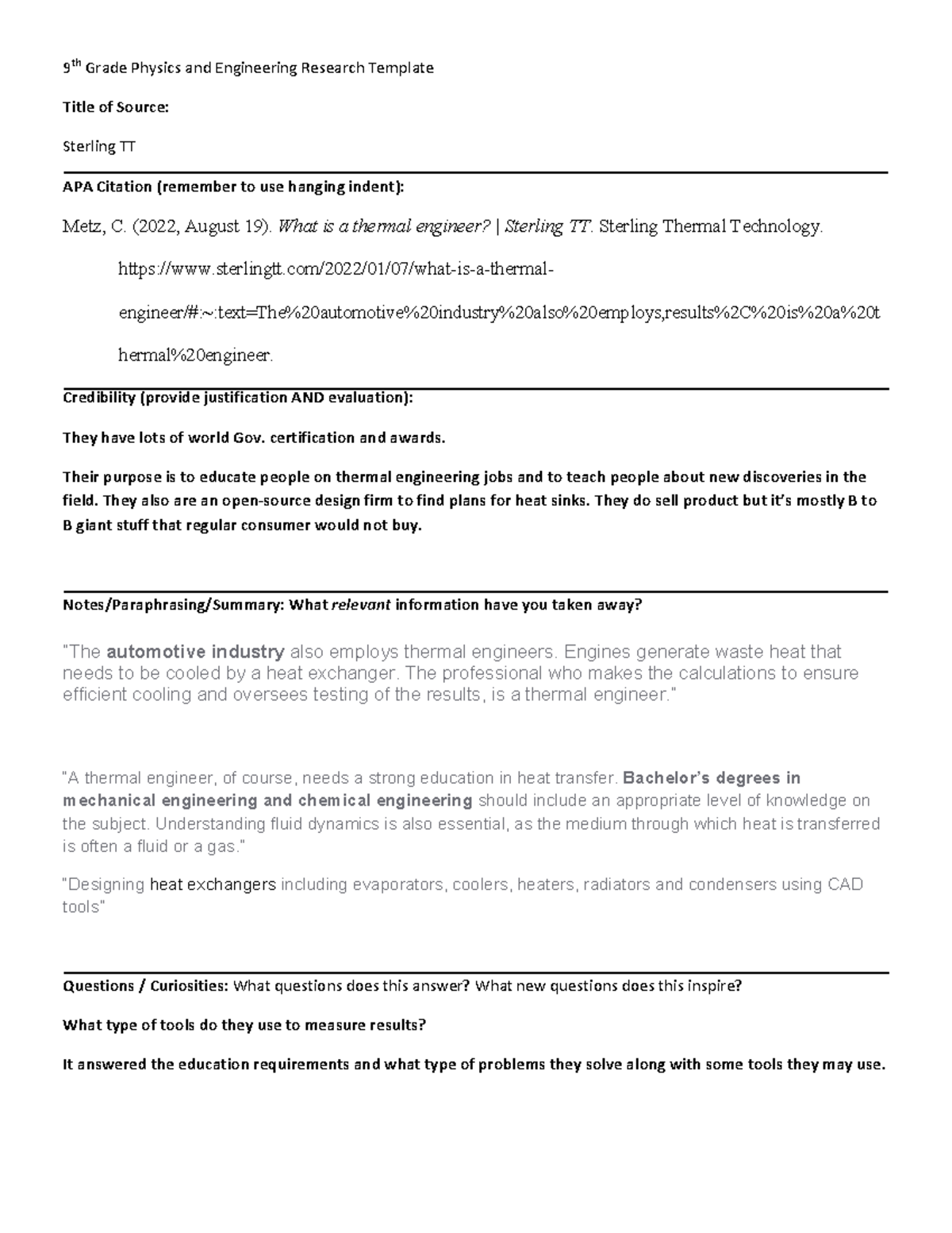 USE THIS ONE Max Lara Reaserch Template - 9 th Grade Physics and ...