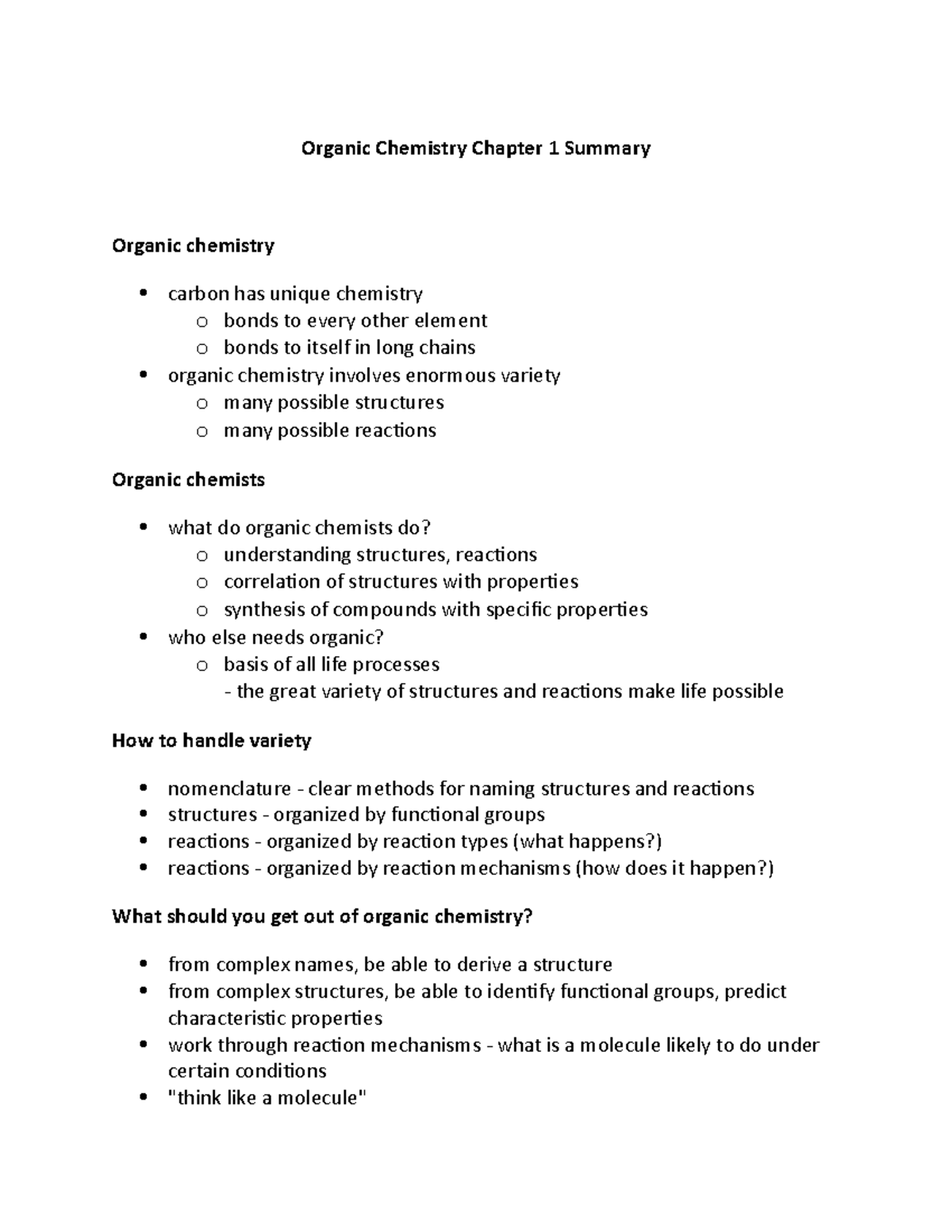 Organic Chemistry Chapter 1 Summary - Organic Chemistry Chapter 1 ...