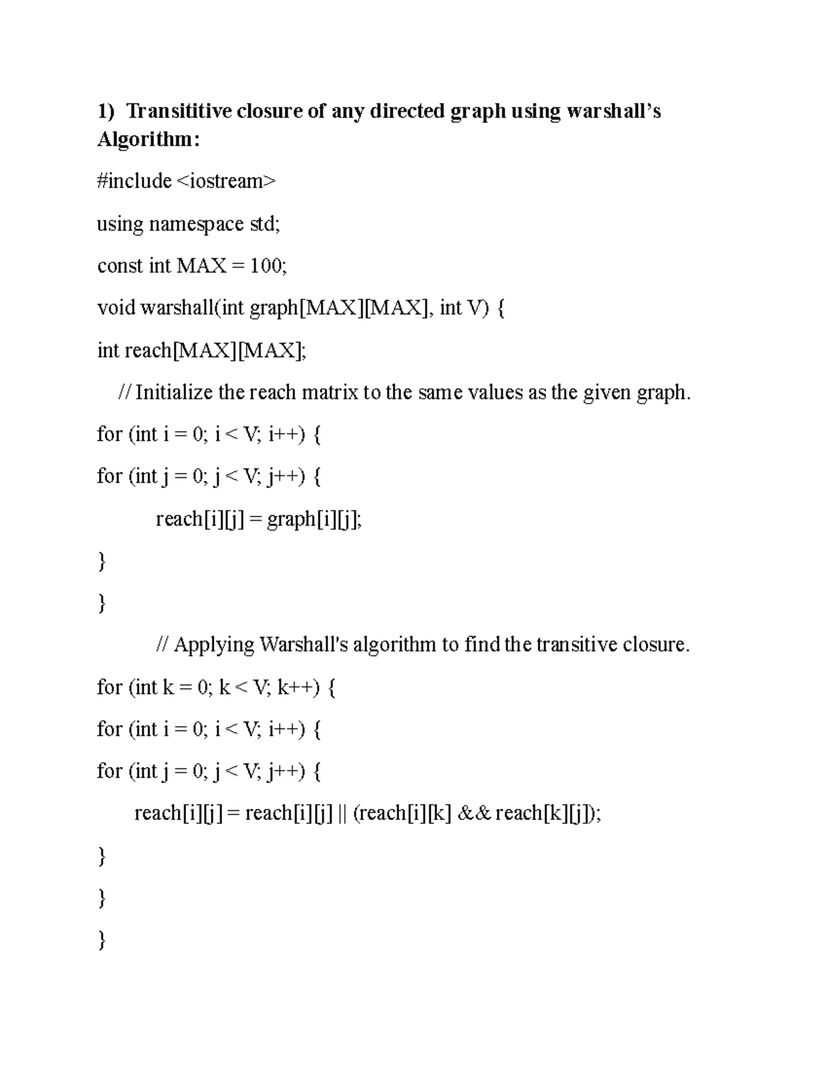 ADA Lab - Your personal use - Transititive closure of any directed graph using warshall’s ...
