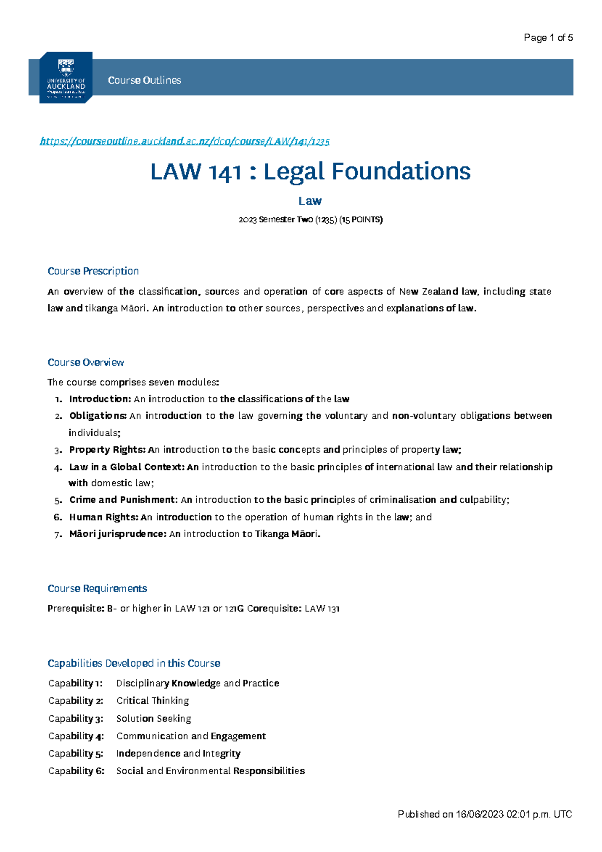 LAW 141 - 2023 Semester Two - Course Outline - CourseCourse ...