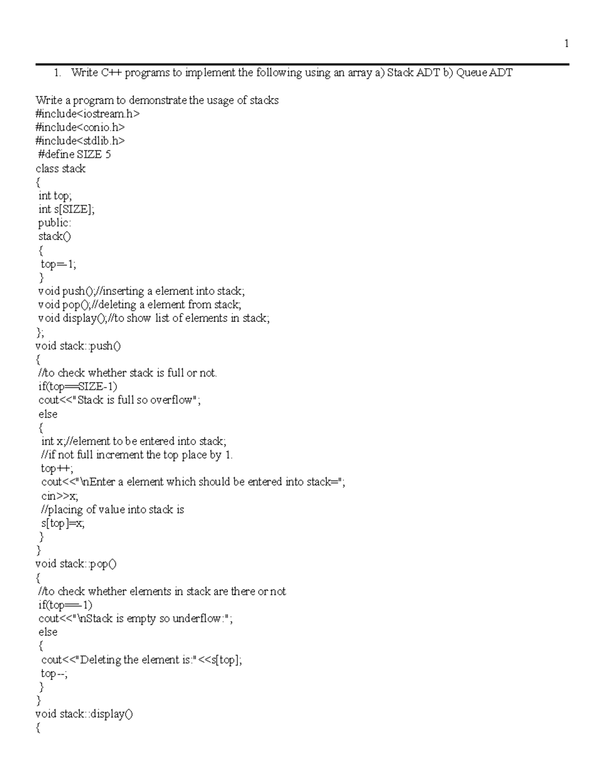 Data Structures Lab Programs Write C Programs To Implement The Following Using An Array A