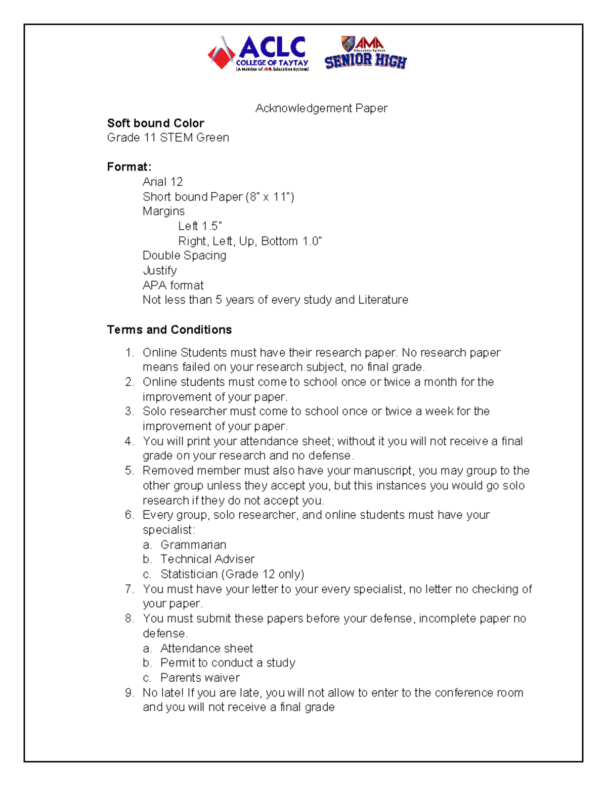 project among us - Acknowledgement Paper Soft bound Color Grade 11 STEM ...